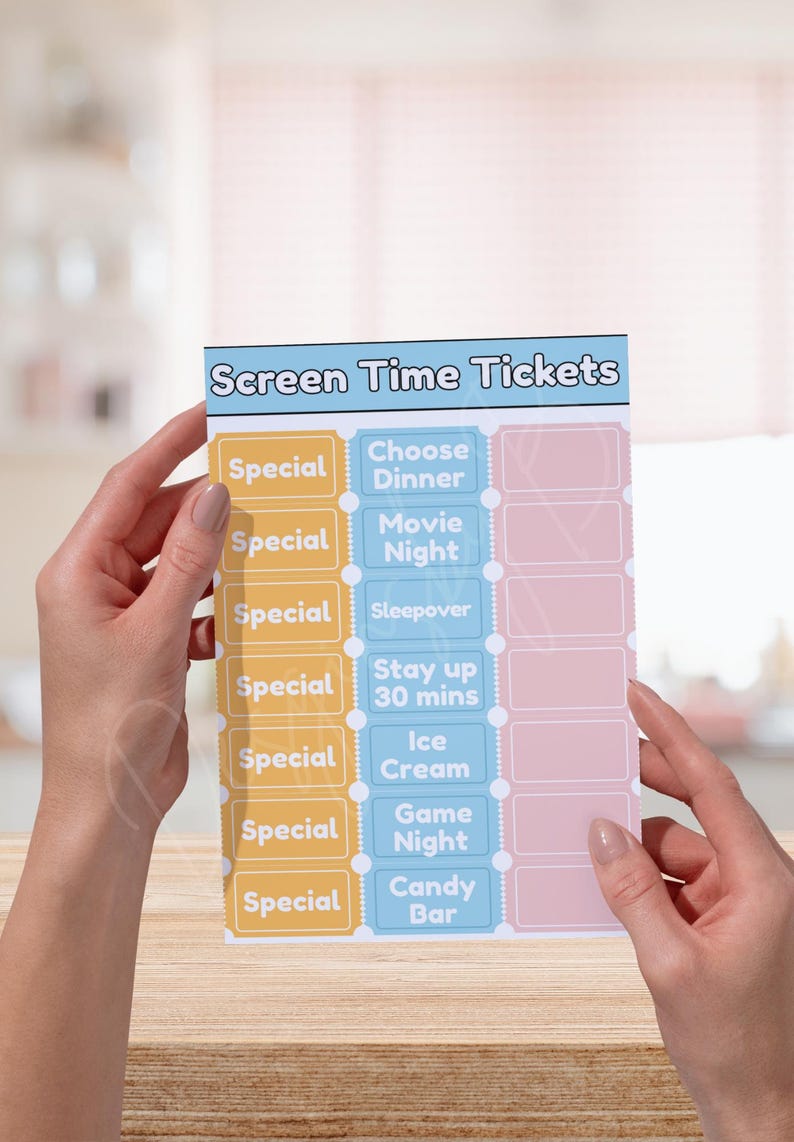 Screen Time Ticket System for Kids – Editable Chore Chart & Printable ...