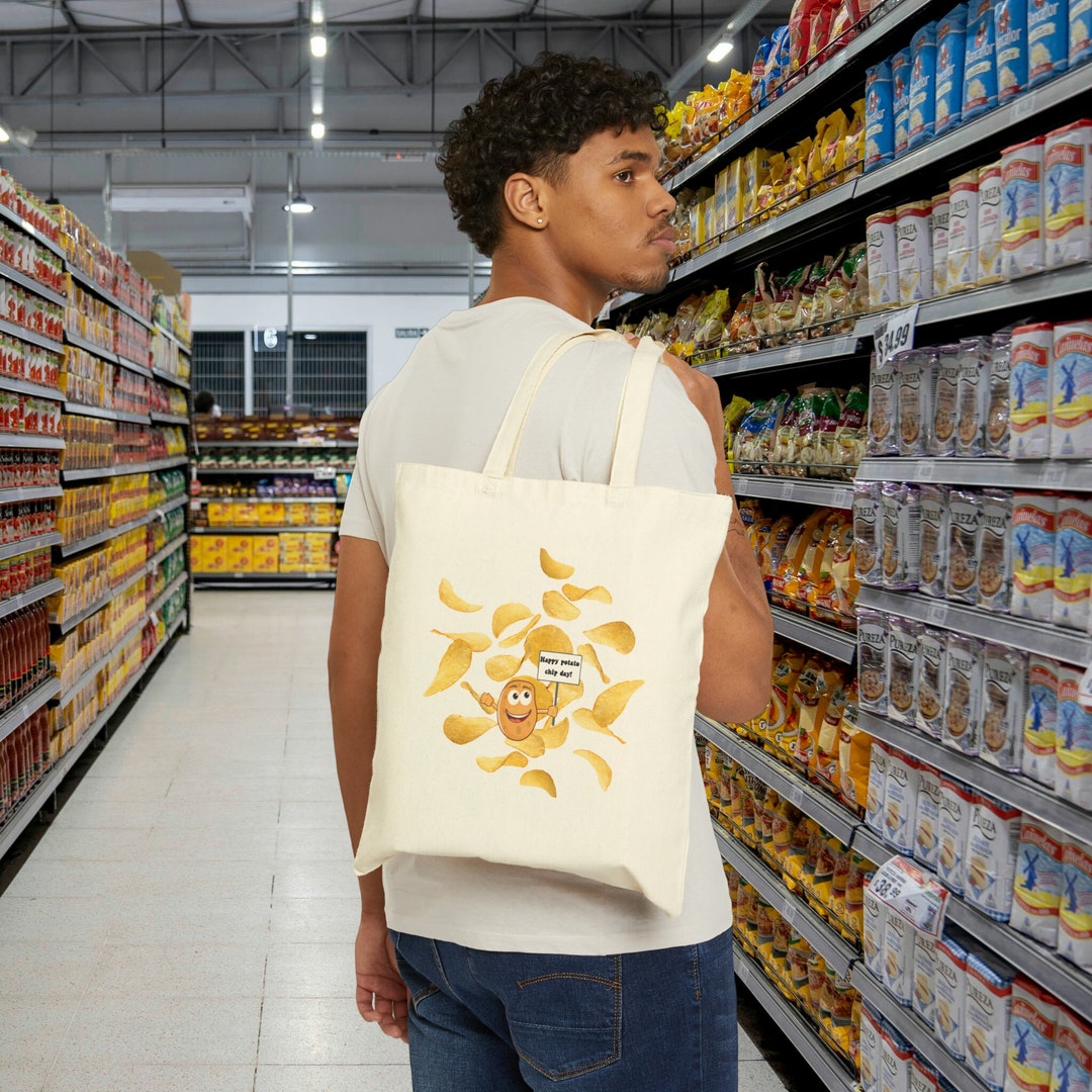 Happy Potato Chip Day, Reusable Grocery Bag, Washable Grocery Tote ...