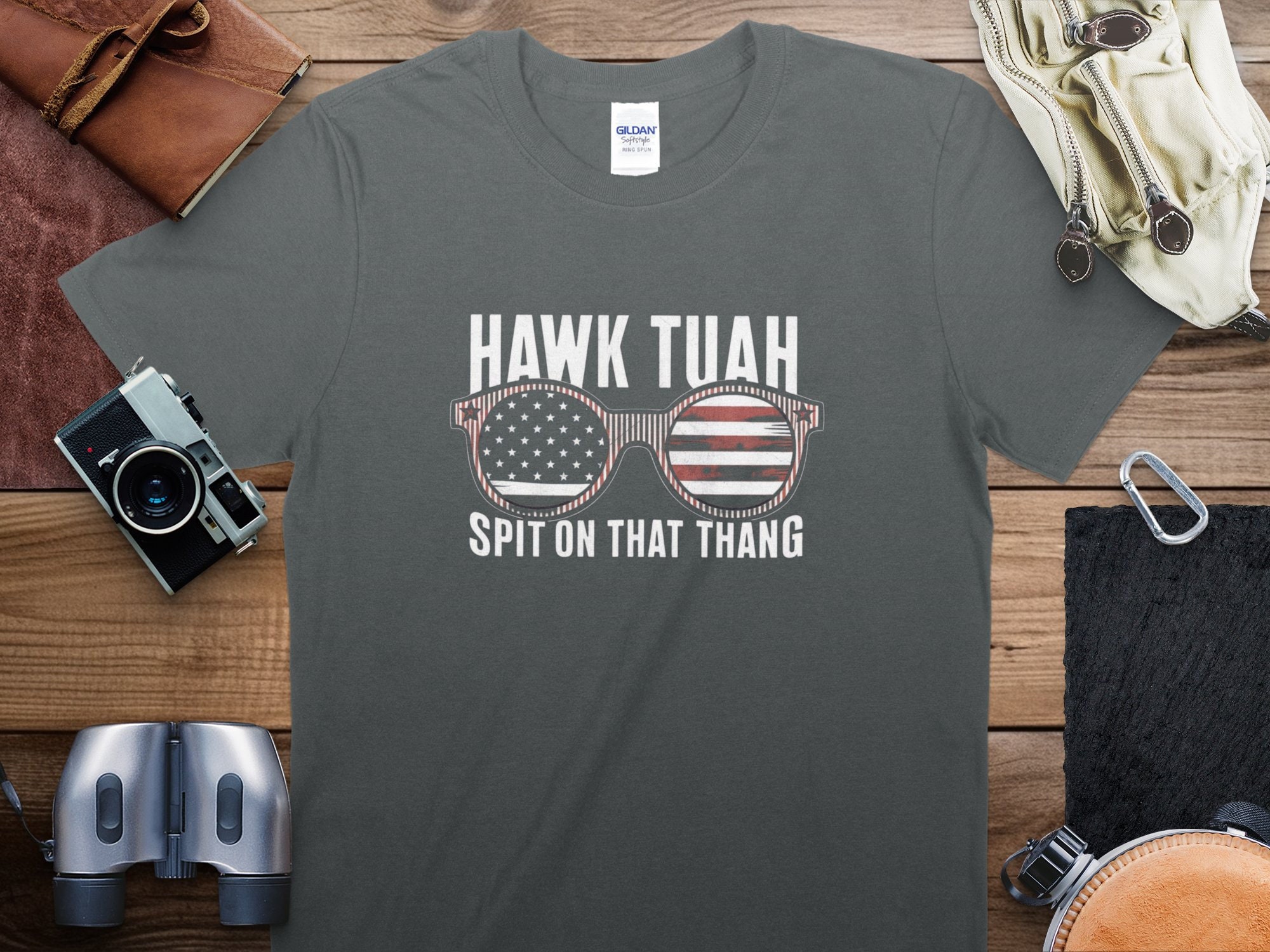 HAWK TUAH Spit on That Thang USA Flag Sunglasses Graphic T-shirt, Funny ...