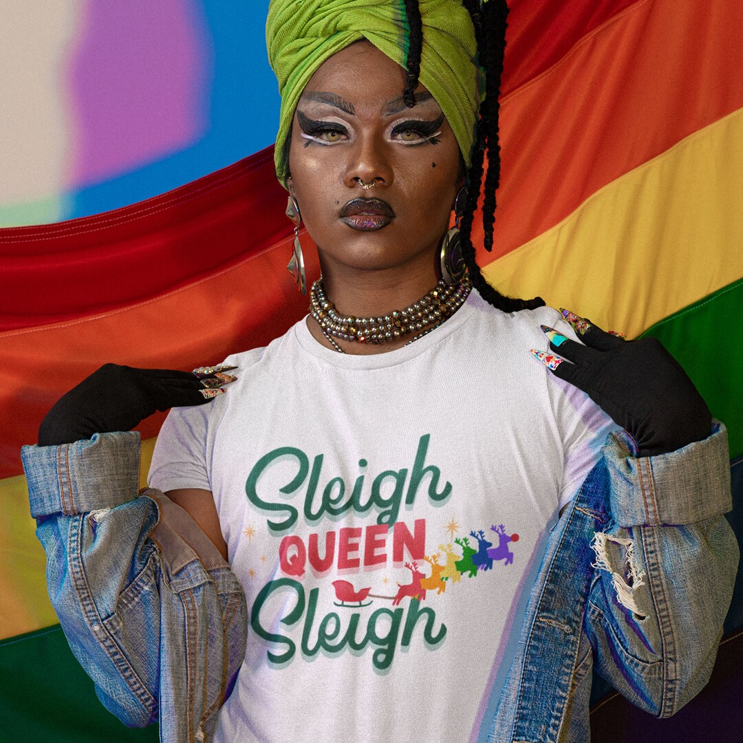 Lgbtq Pride With Sleigh Queen Sleigh Christmas Shirt Lesbian Gay Bi