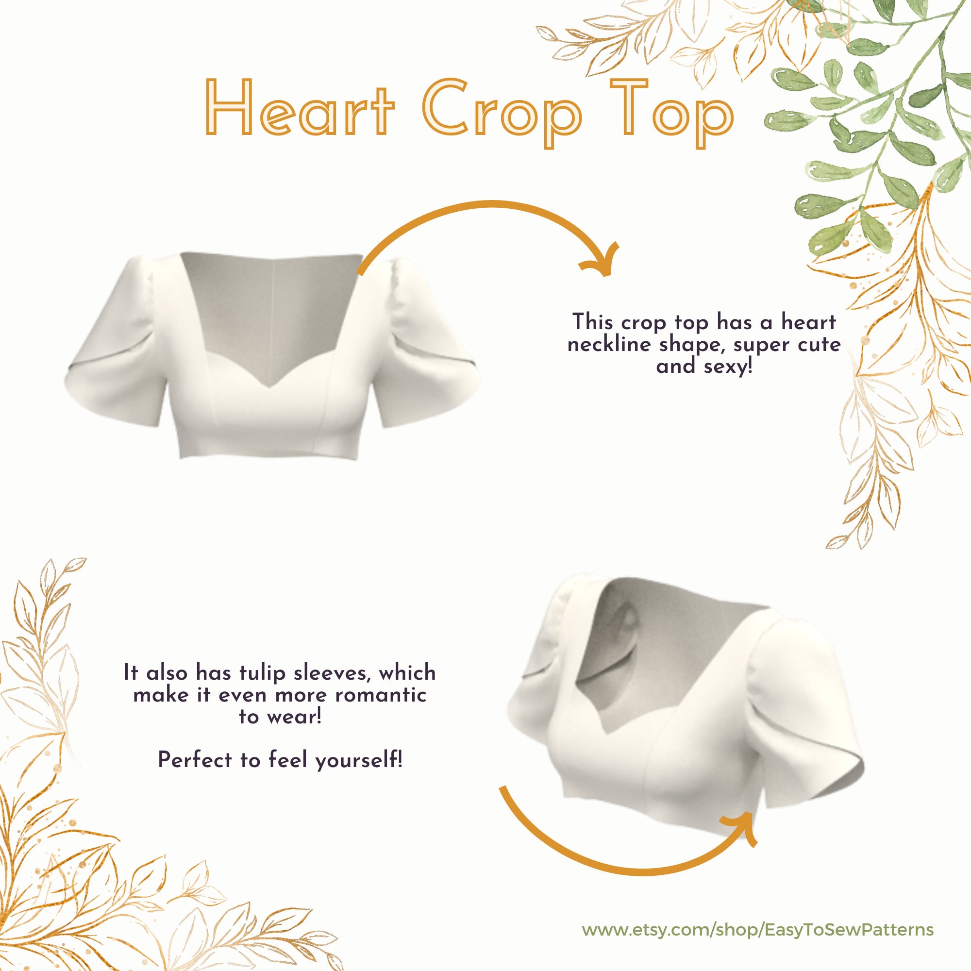 Crop Top Heart Neckline Sewing Pattern XS to 3XL digital Download - Etsy
