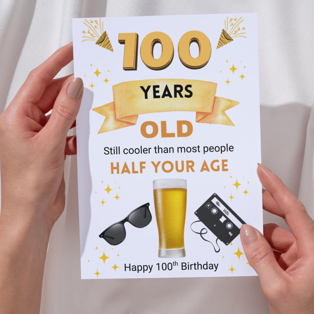 100th Birthday Card Printable - Happy 100th Birthday Instant Download ...