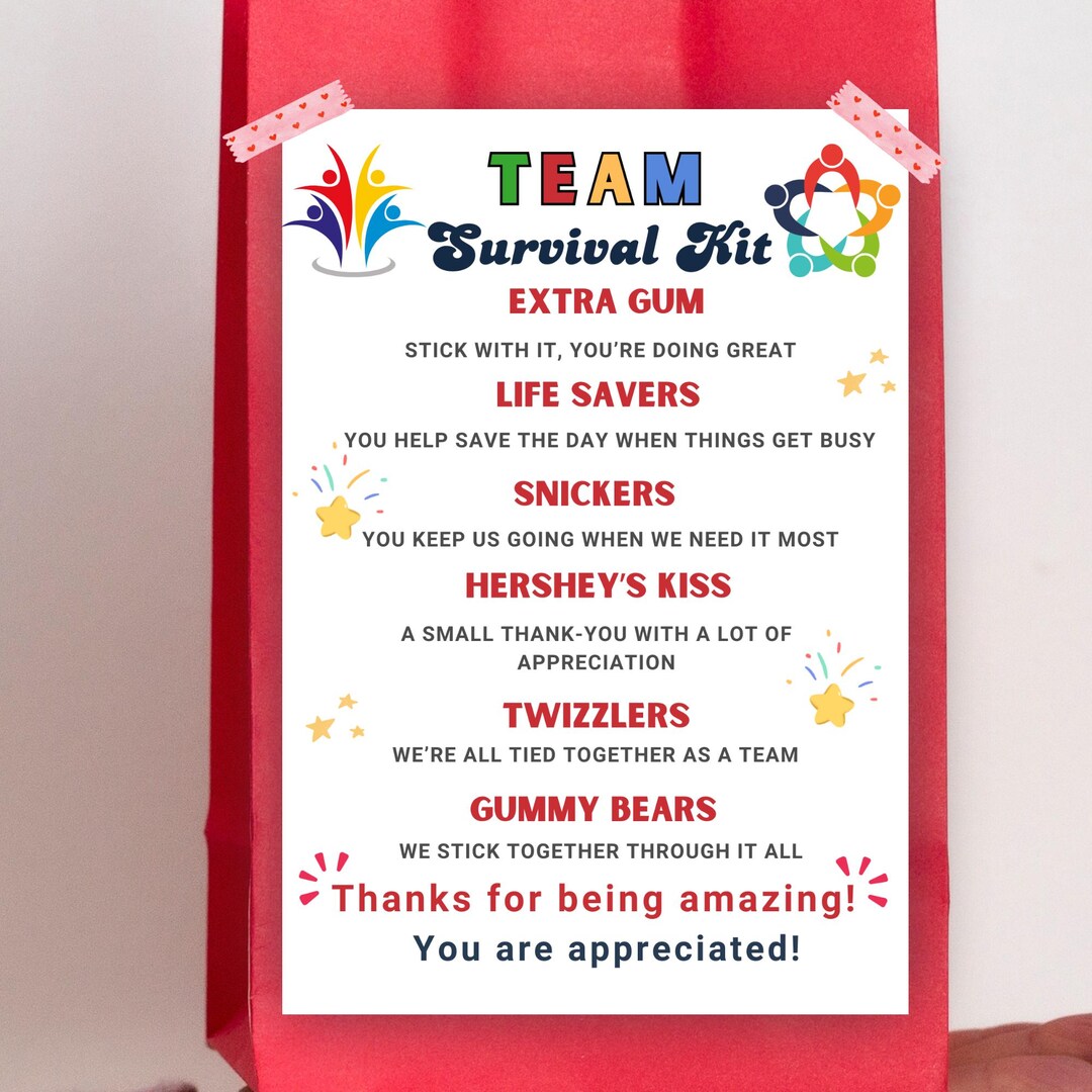 Team Survival Tags for Staff Appreciation Gifts, Printable Designs for ...