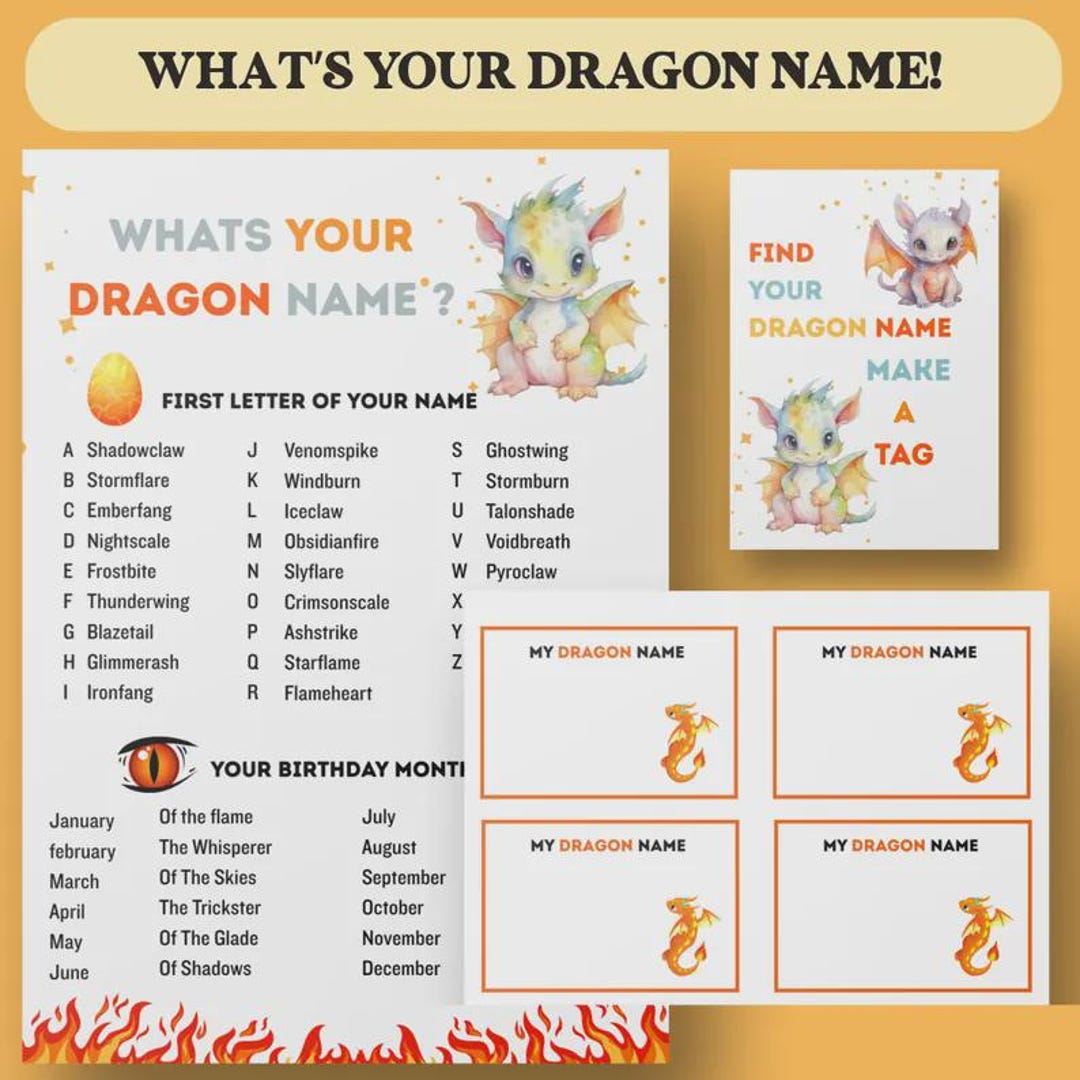 Dragon Name Party Game - Fun Dragon Party Game for Kids and Adults ...