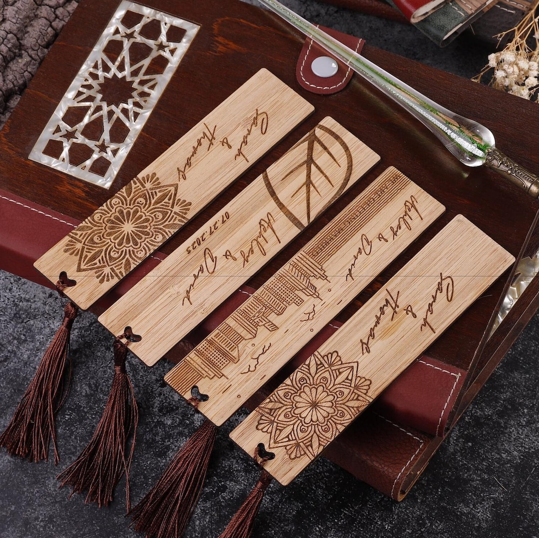 Personalized Wooden Bookmark Wedding Favor - Custom Laser Engraved ...
