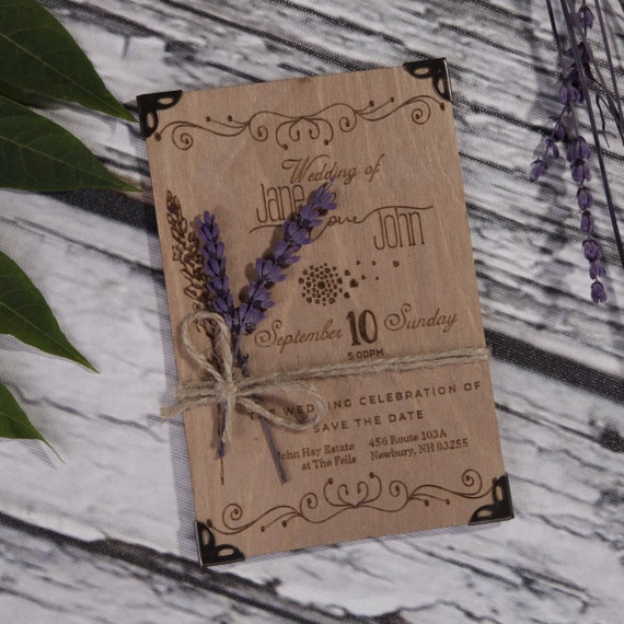 Lavender Rustic Invitation Wood Background
