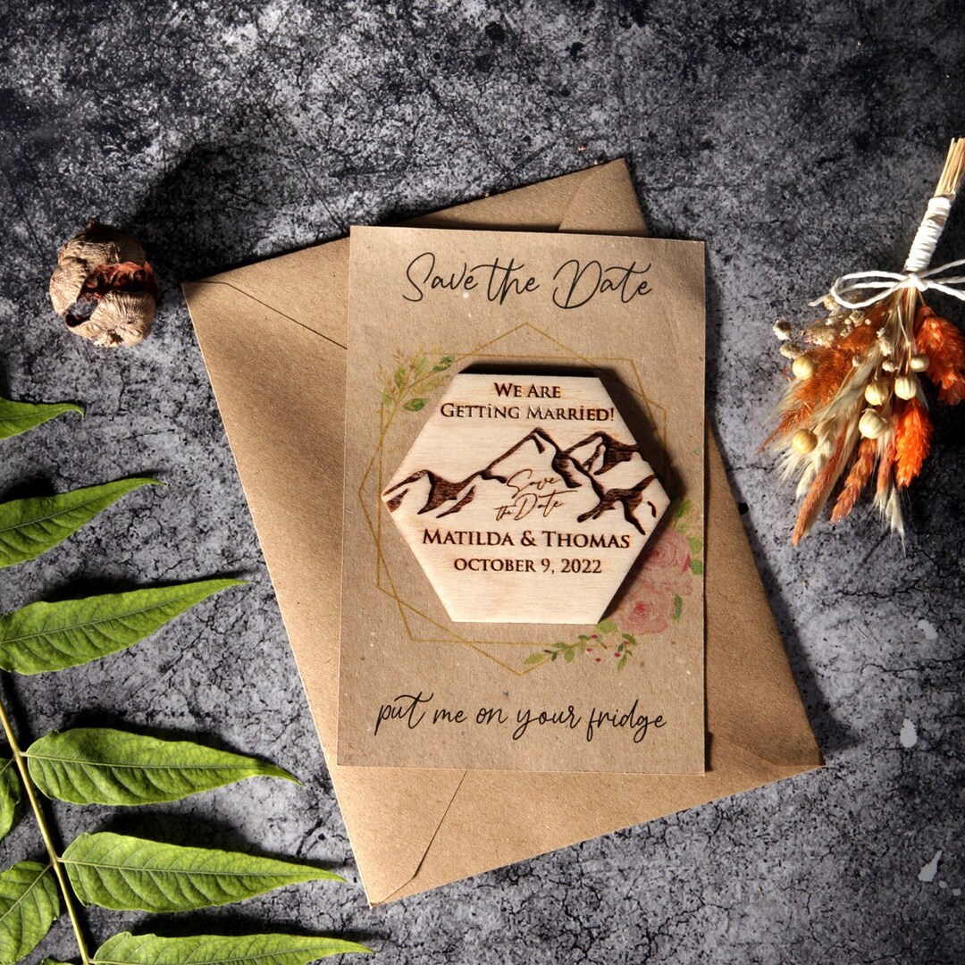 Mountain Wooden Save the Date Magnets Wood Wedding Magnets Wedding ...
