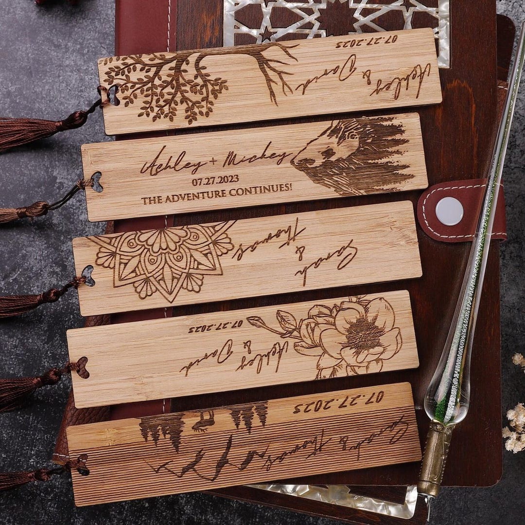 Engraved Bookmark Favor - Bamboo Wedding Favor, Rustic Bookmark, Custom ...