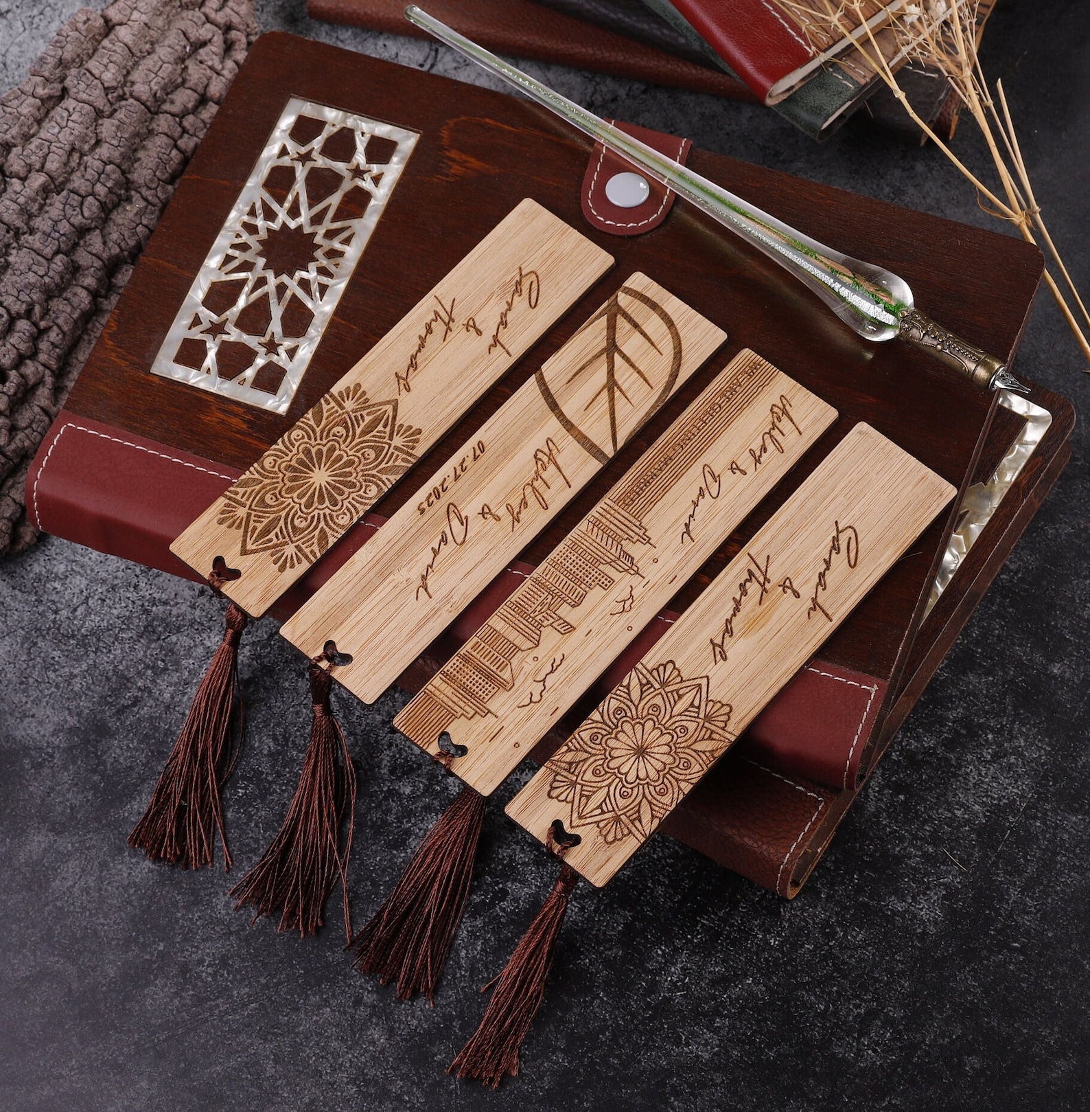 Personalized Bamboo Bookmark: Laser Engraved Rustic Wedding Favor - Etsy