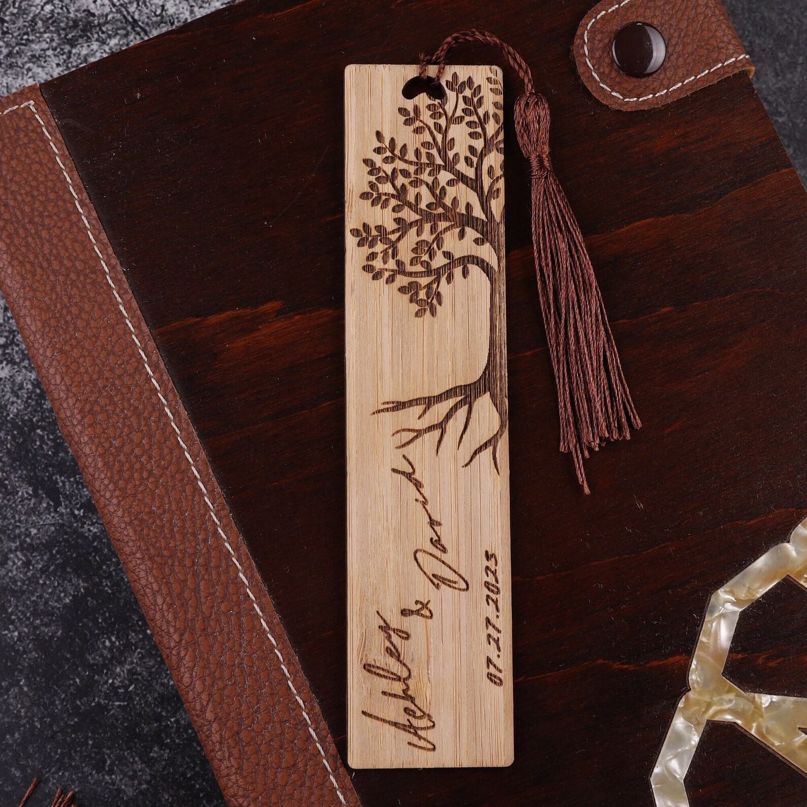 Personalized Bamboo Bookmark: Laser Engraved Rustic Wedding Favor - Etsy