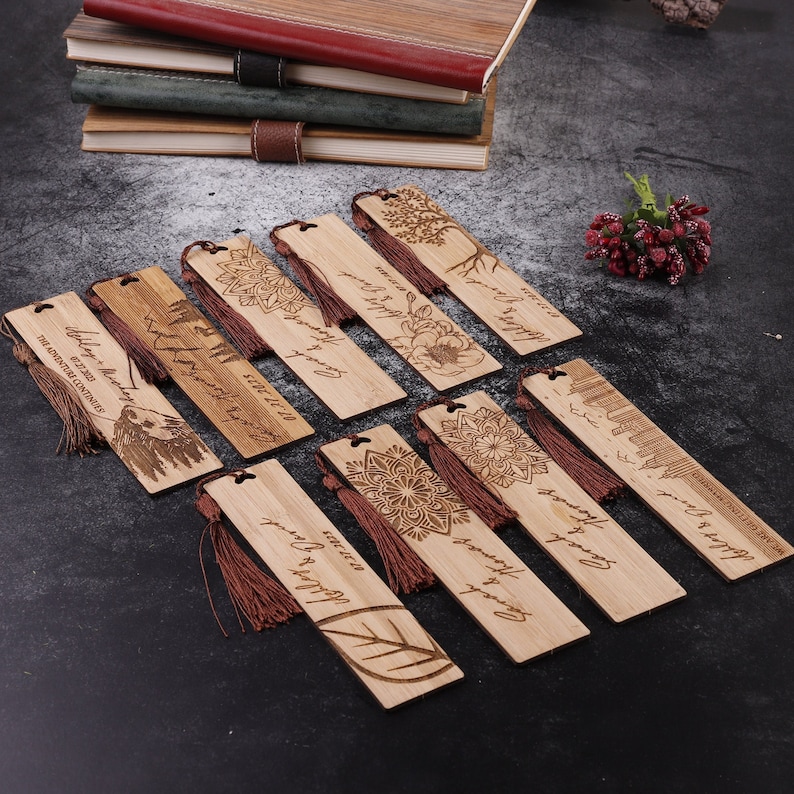 Personalized Bamboo Bookmark: Laser Engraved Rustic Wedding Favor - Etsy