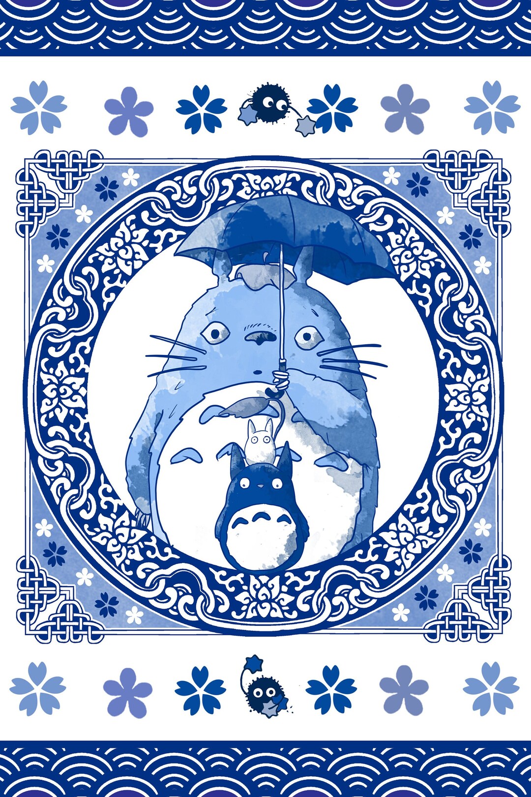 Blue Willow Japanese Troll Print, Watercolour Digital Pastiche Anime ...