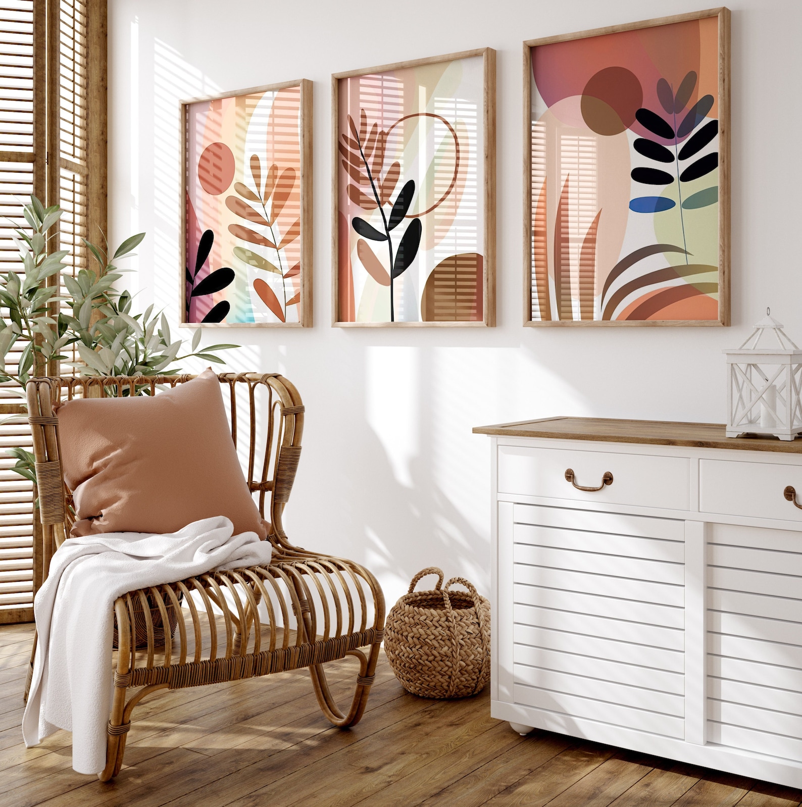 Mid Century Modern Prints Set of 3, Boho Wall Art, Neutral Color ...