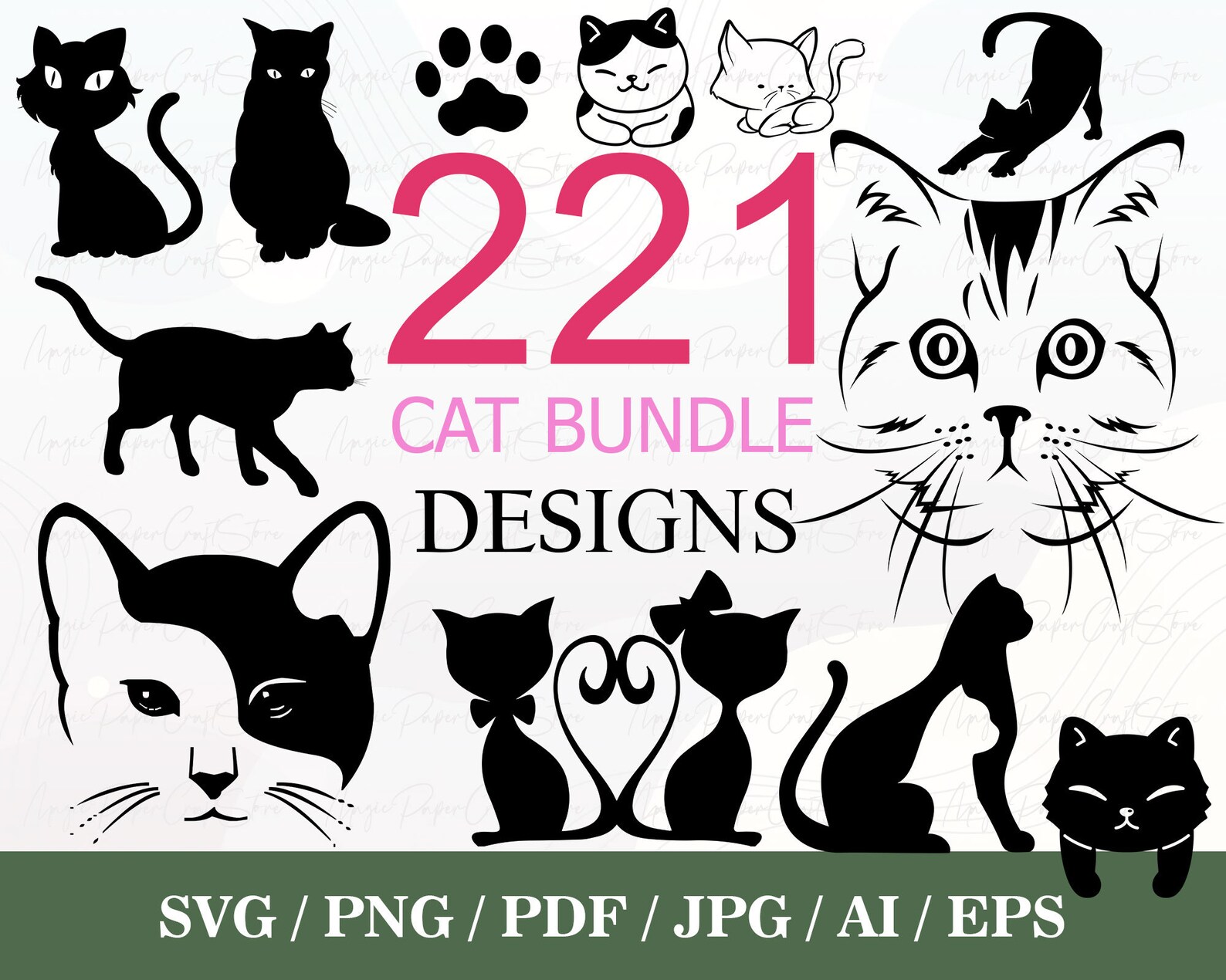 Cat SVG Bundle | Cat Silhouette | Cute Cat SVG | Cat Head SVG | Cat ...