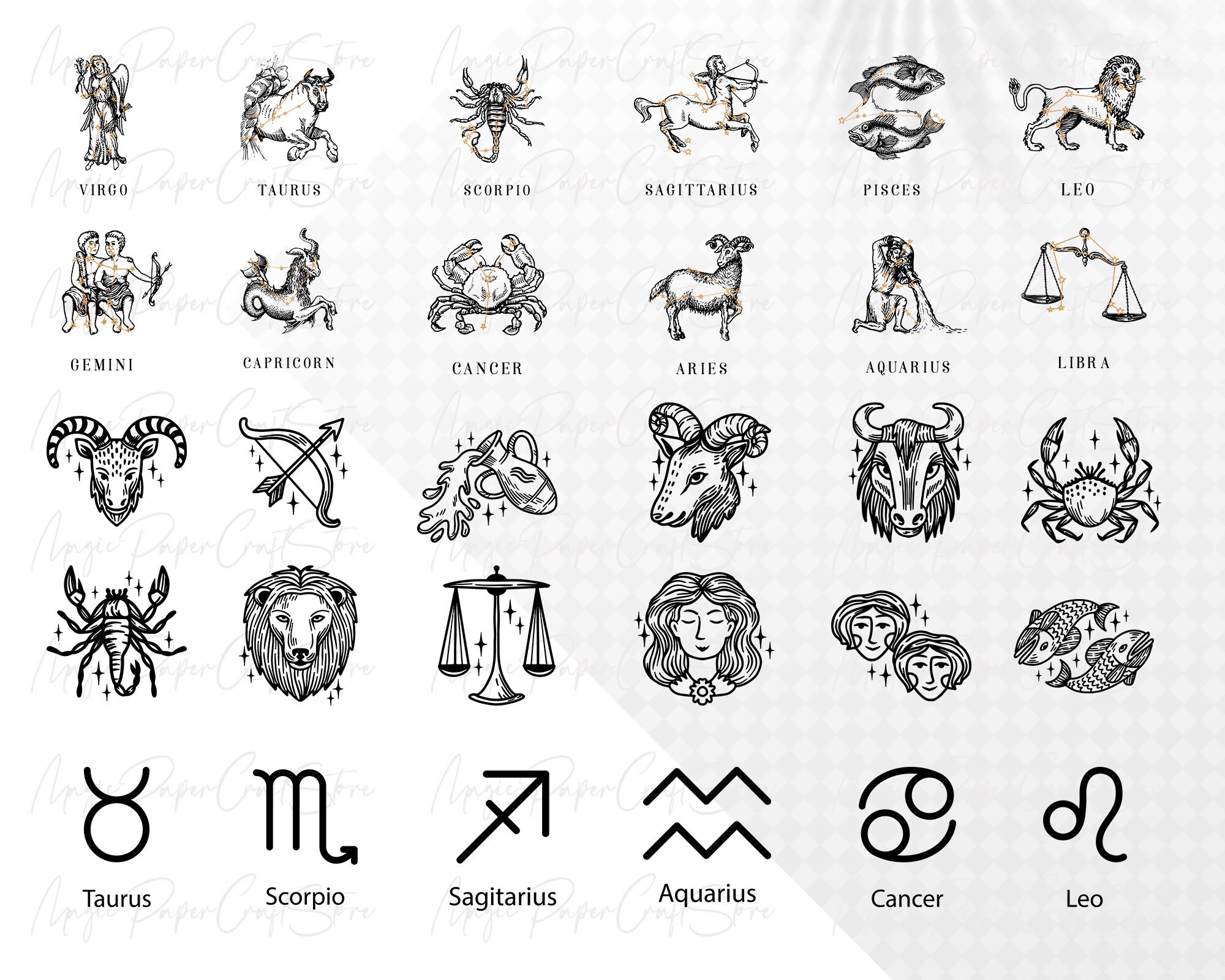 Zodiac Signs SVG Bundle Horoscope SVG Bundle Celestial - Etsy