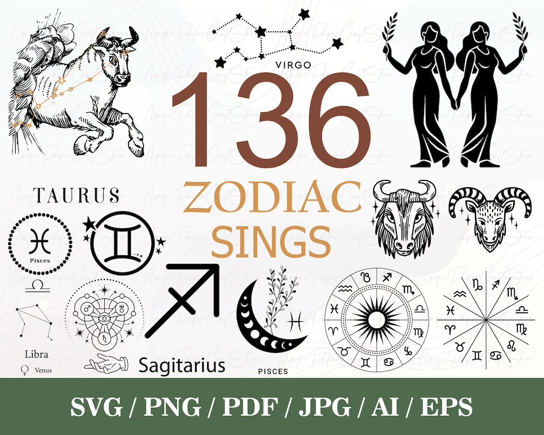 Zodiac Signs SVG Bundle | Horoscope SVG Bundle | Celestial Star Sign ...