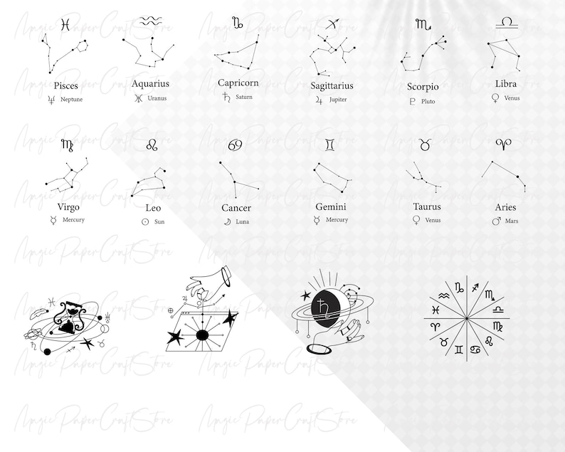 Zodiac Signs SVG Bundle Horoscope SVG Bundle Celestial - Etsy