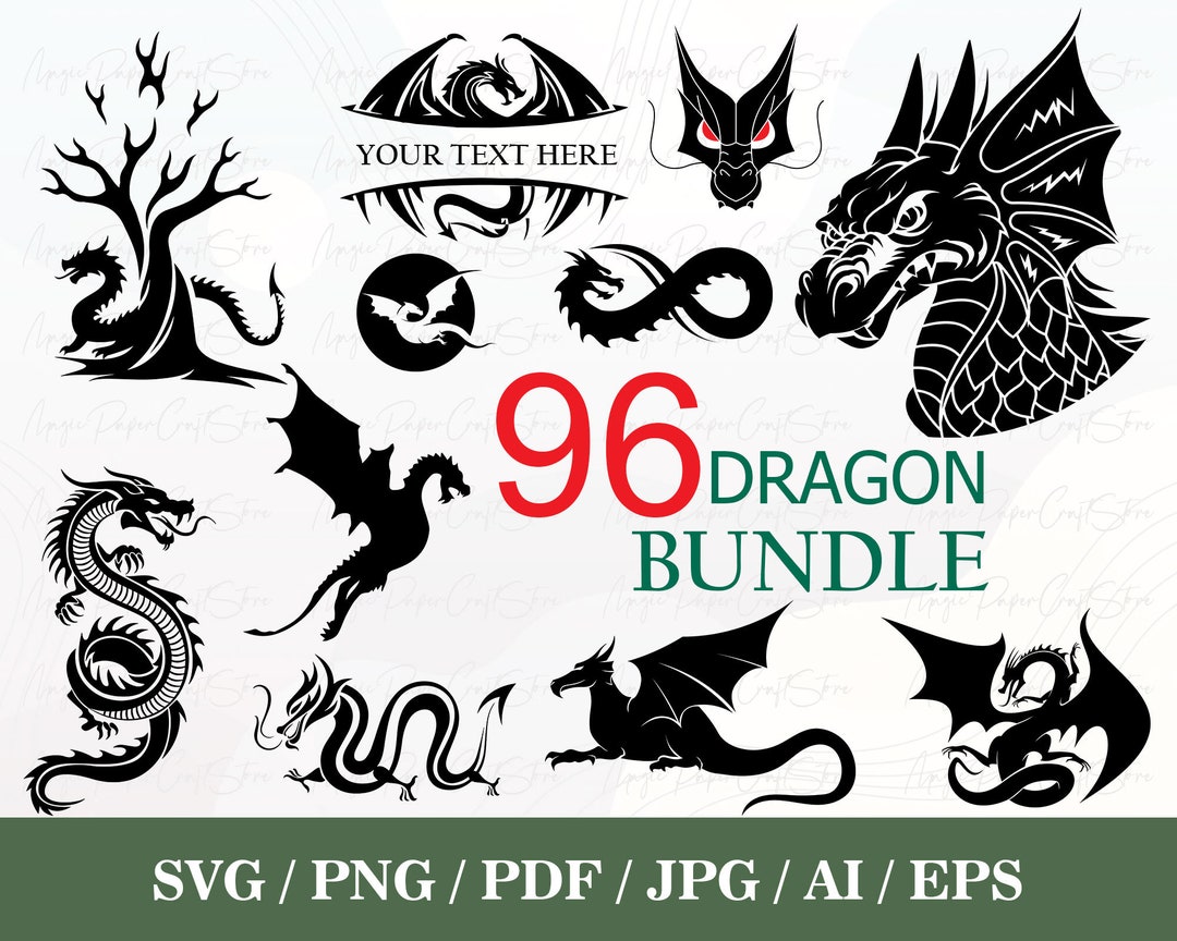 96 Dragon SVG Bundle | Dragon Cut File | Dragon Clipart | Dragon ...