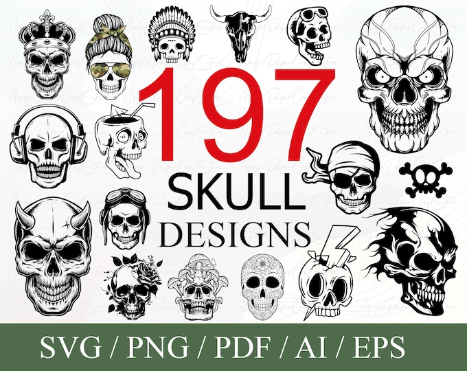 Skull Svg Bundle, Skull Png Files, Sugar Skulls Svg, Skull PNG Bundle ...