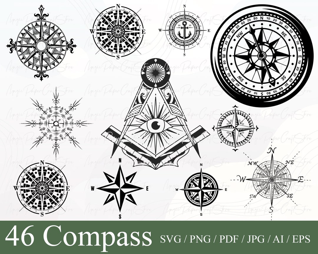 46 Compass SVG Bundle, Compass Svg, Nautical Compass Svg, Compass Rose ...