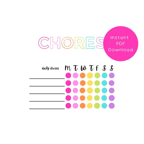 Kids Printable Daily Chore Chart - Etsy