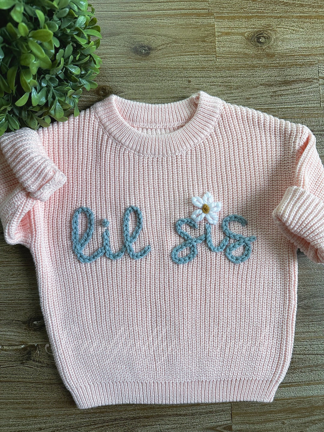 Personalized Knit Sweater, Name Sweater, Hand Embroidered Baby Name Sweater, Big Sis Lil Sis ...