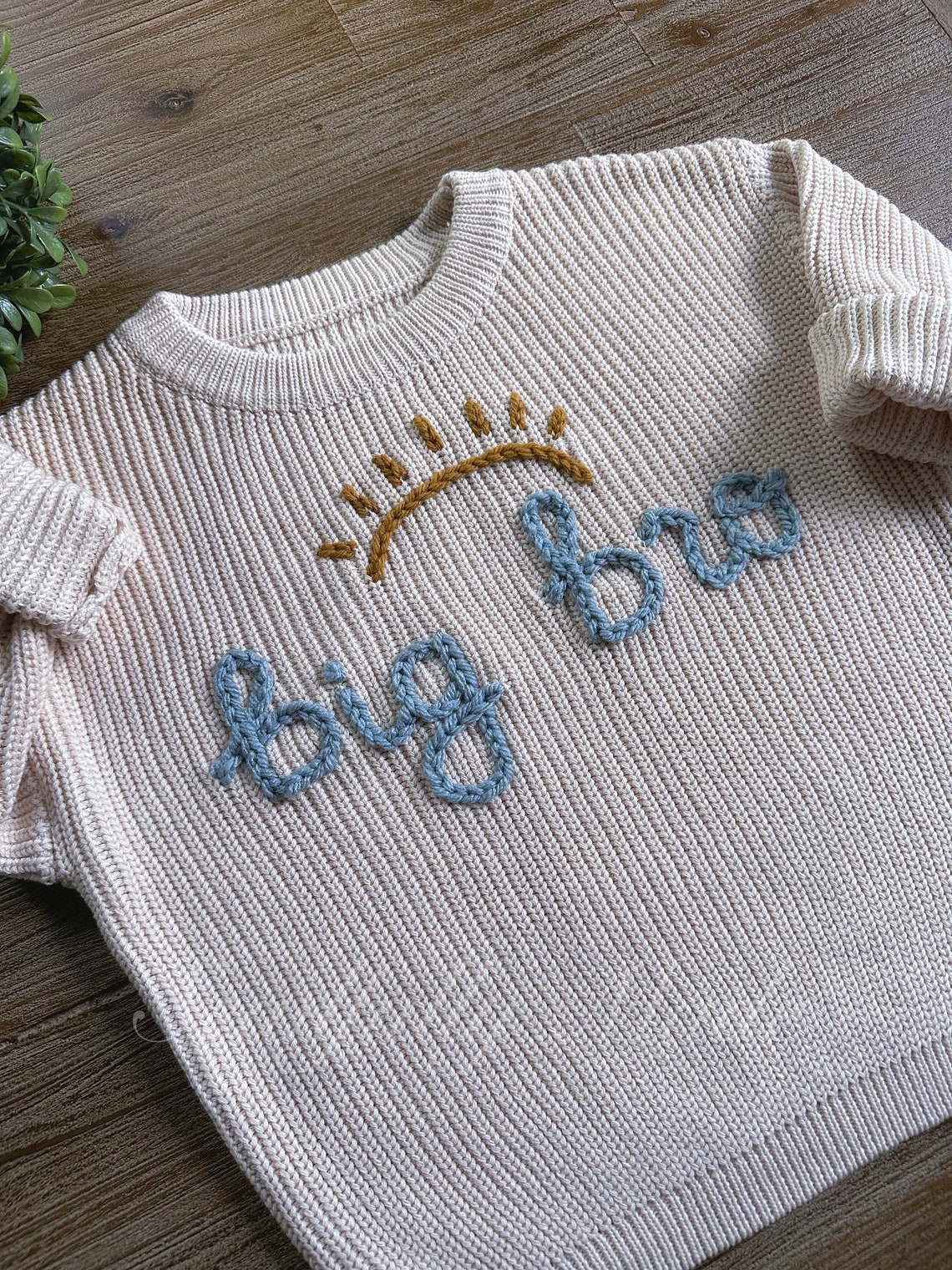 Personalized Knit Sweater, Name Sweater, Hand Embroidered Baby Name Sweater, Big Sis Lil Sis ...