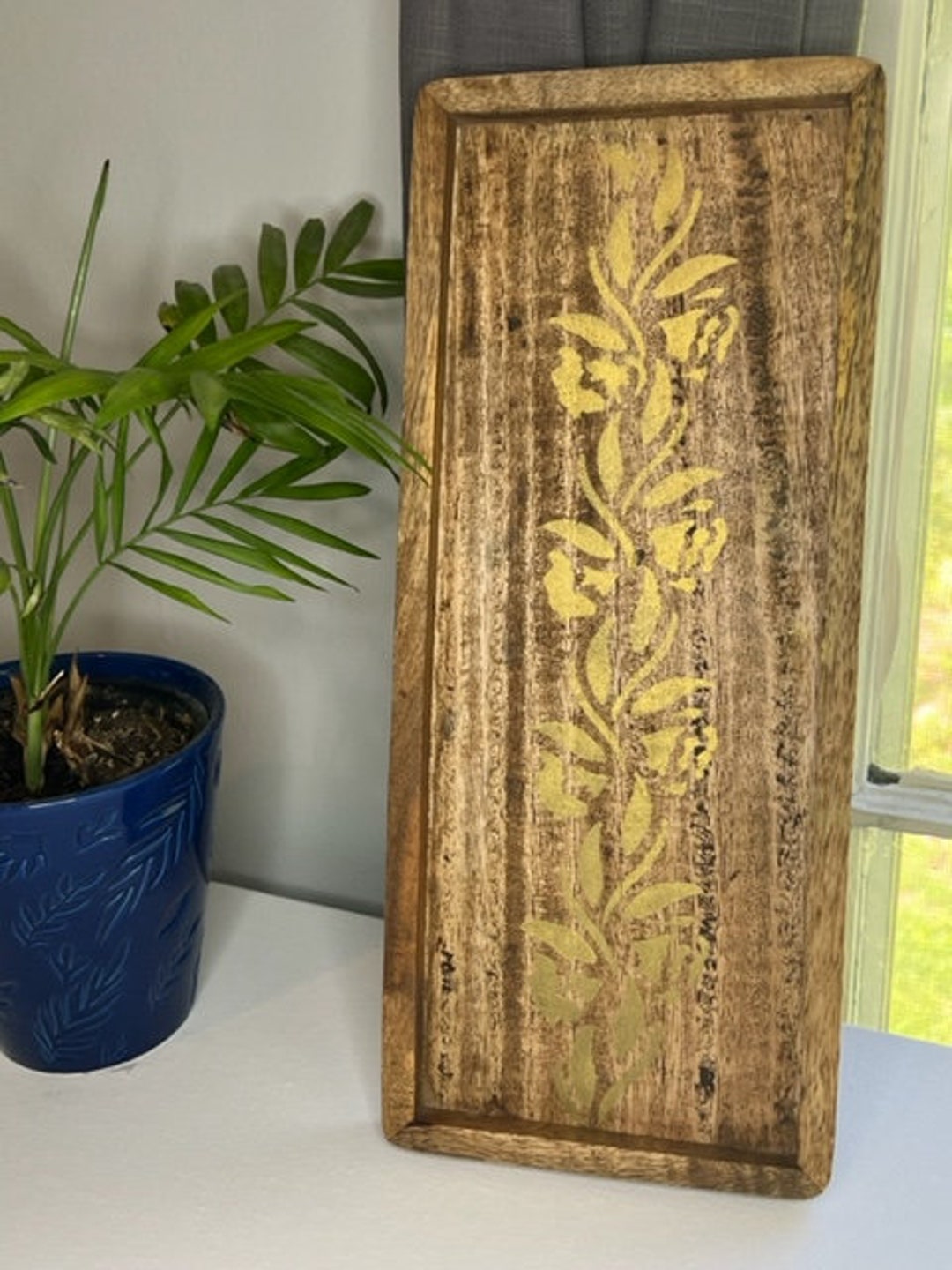 Long Wood Tray With Gold Design - Etsy