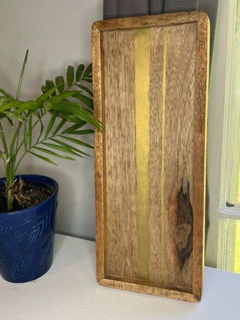 Long Wood Tray With Gold Design - Etsy