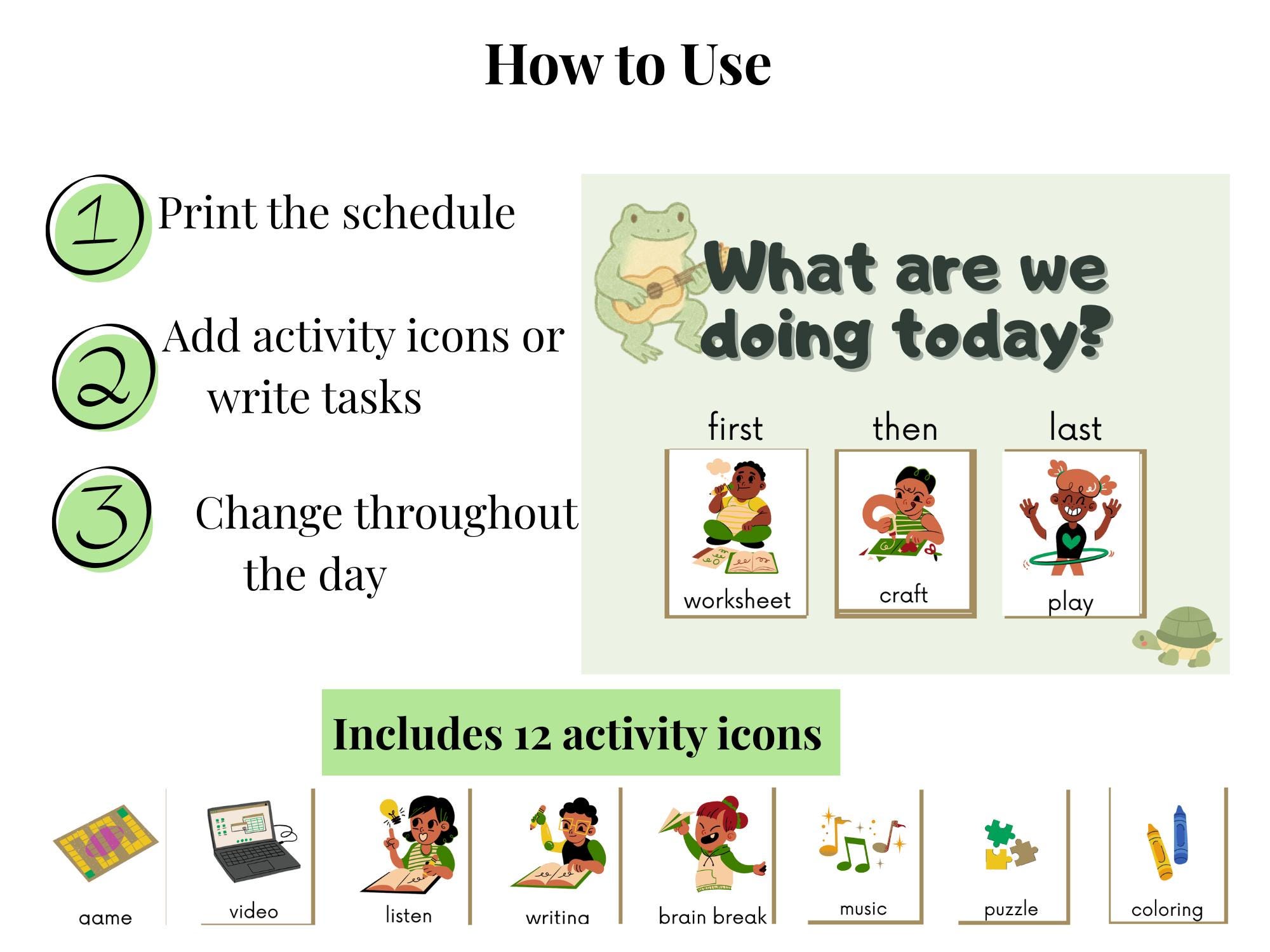 Frog Visual Schedule for Kids | Printable Routine Chart | Autism ...
