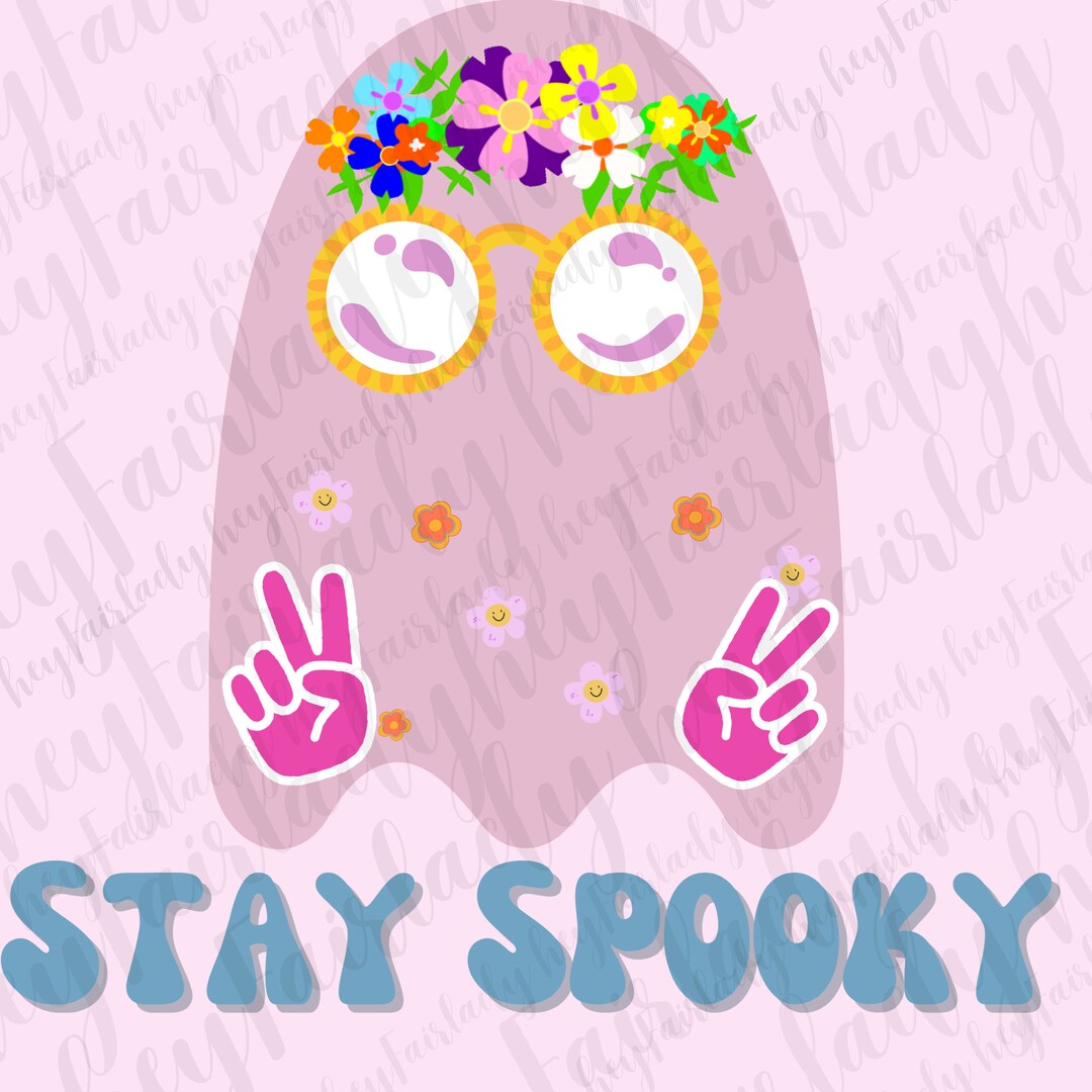 Hippie Ghost, Retro Ghost Peace Sign, 70s Style Ghost PNG, Retro Ghouls ...