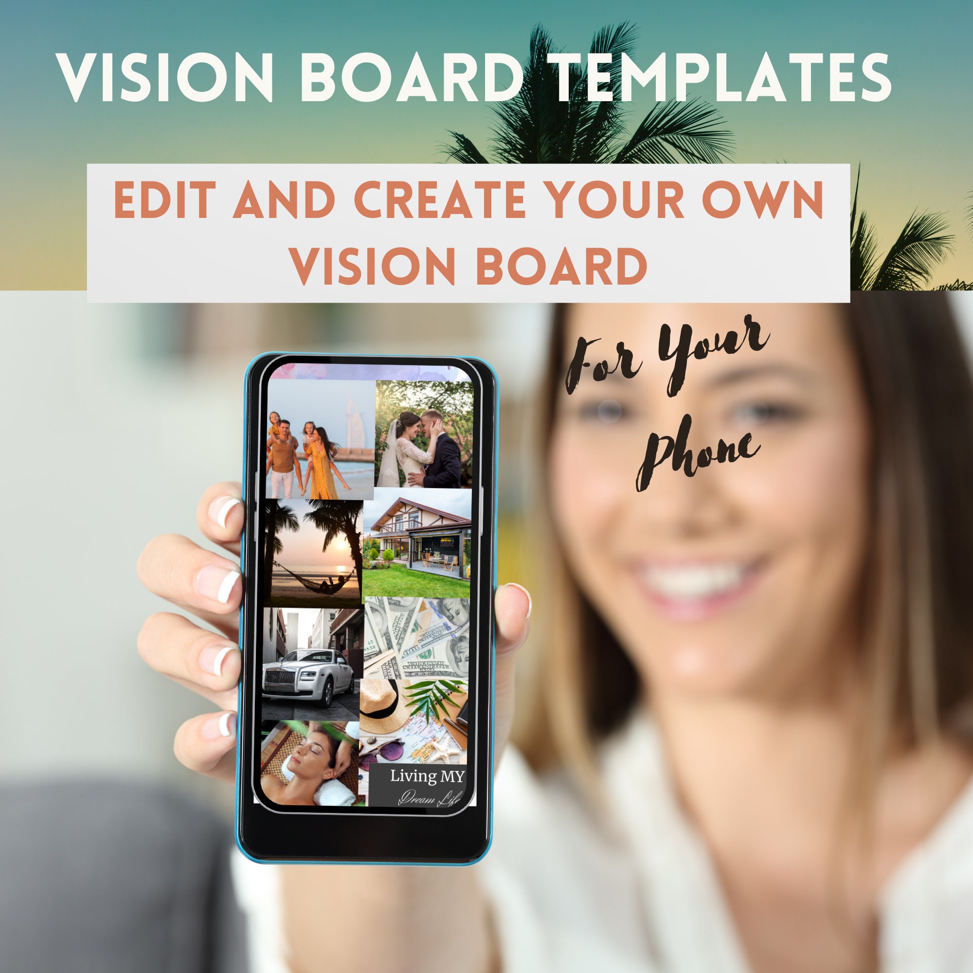Vision Board Wallpaper Canva Template for Your PHONE, Manifestation ...