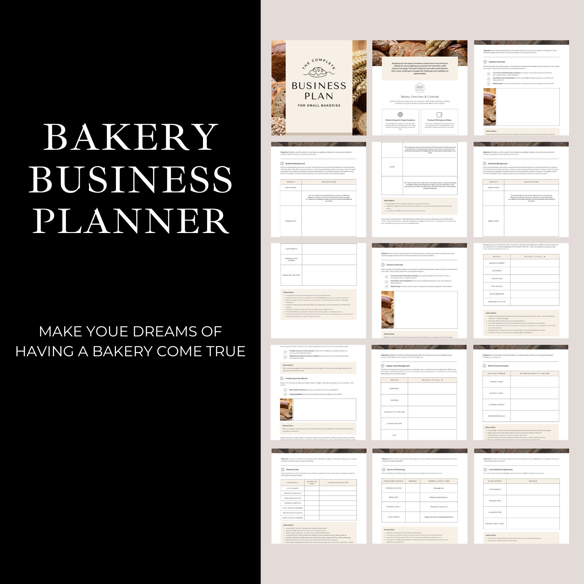 Bakery Business Plan, Printable Business Planner, Business Guide ...
