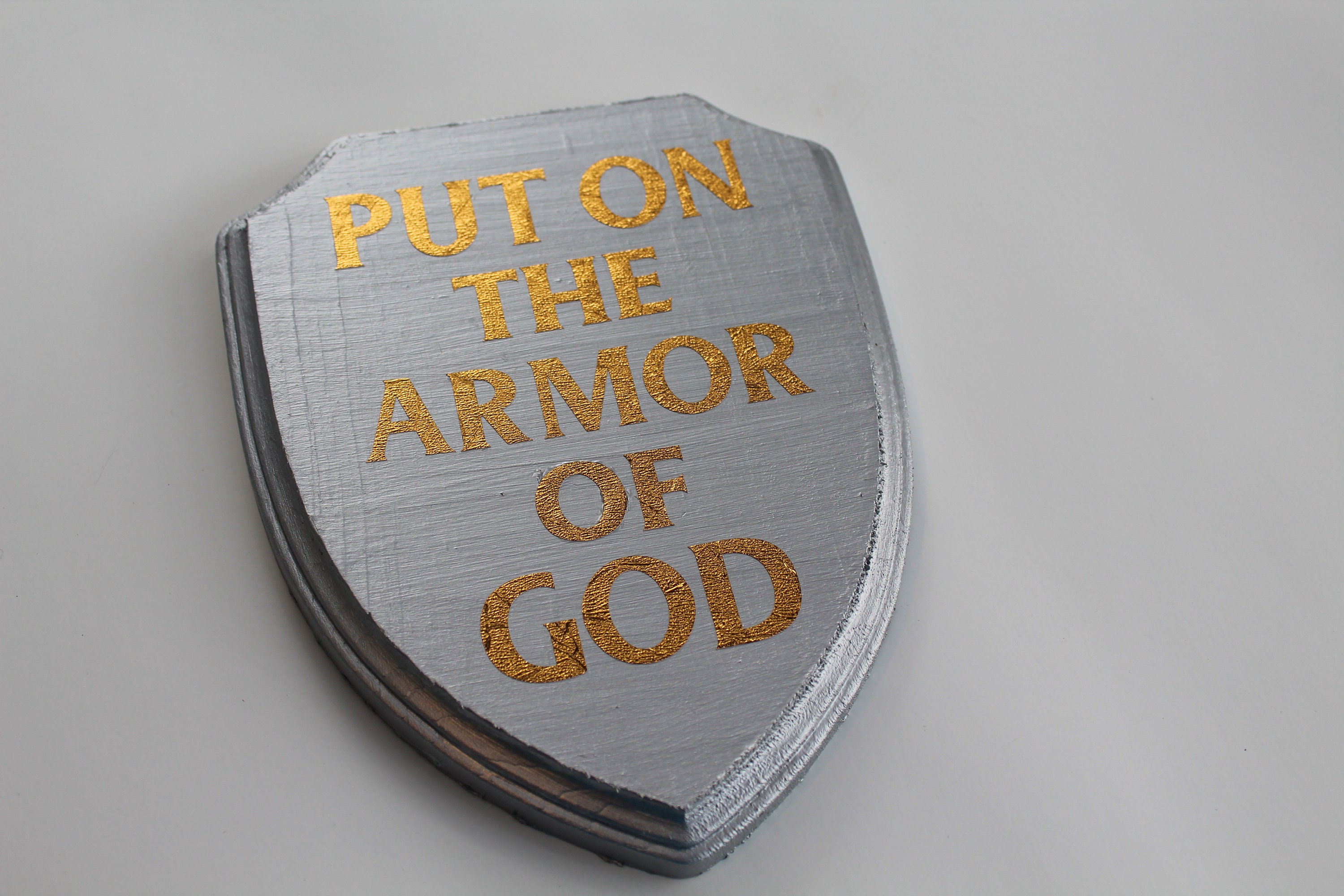Put on the Armor of God Discounted Wooden Sign Acrylic Silver Paint ...