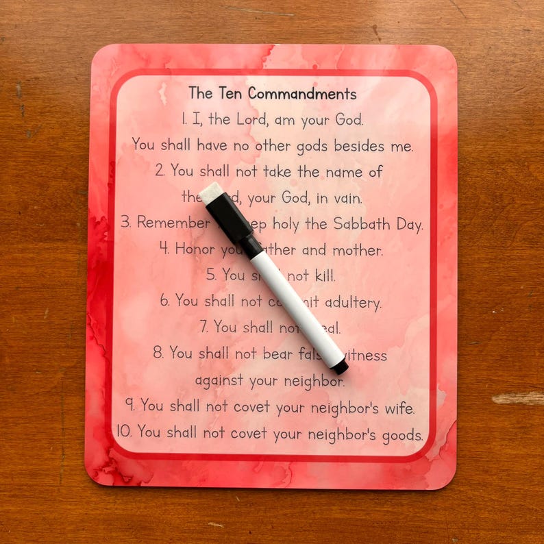 Ten Commandments Customizable Portable Tracing Practice - Dry-erase ...