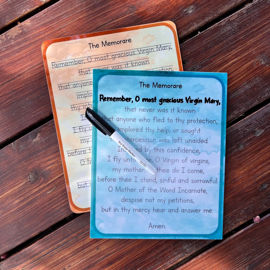 Memorare Customizable Portable Prayer Tracing Practice Board - Dry ...