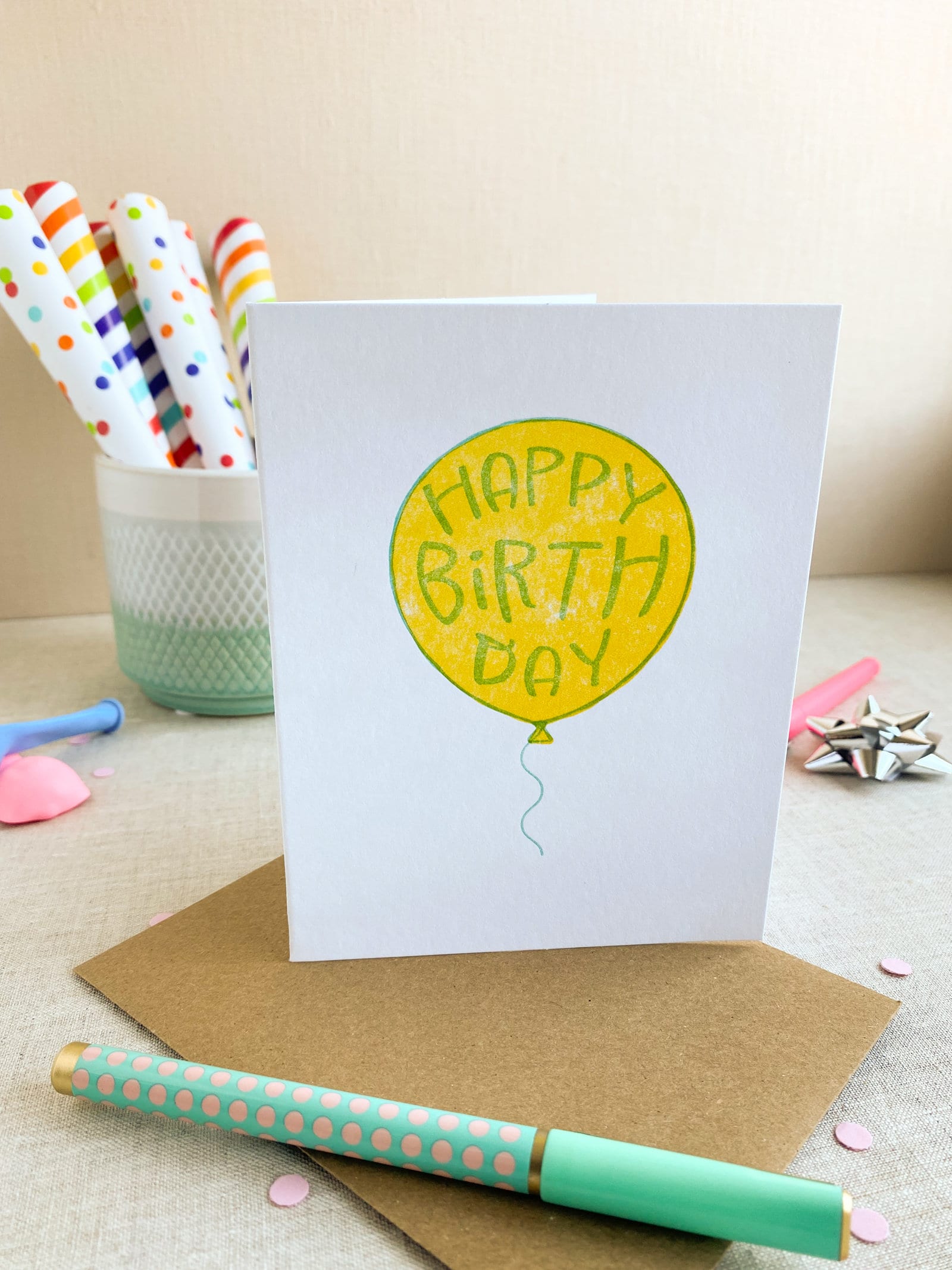 Birthday Balloon | Letterpress Greeting Card | Illustrated Card | Cute ...