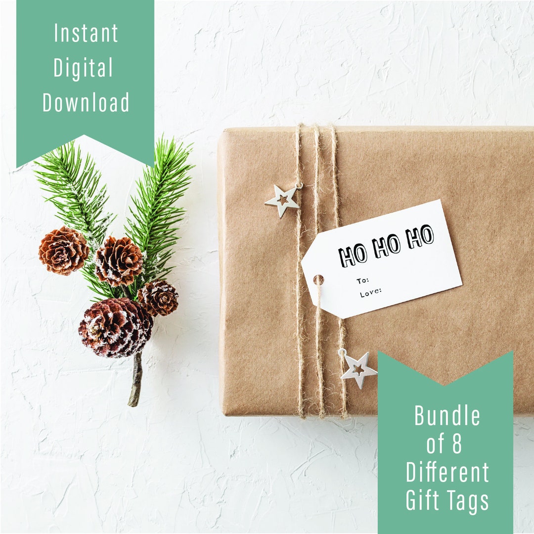 Printable Holiday Gift Tags, Set of 8 Different Designs, Instant ...