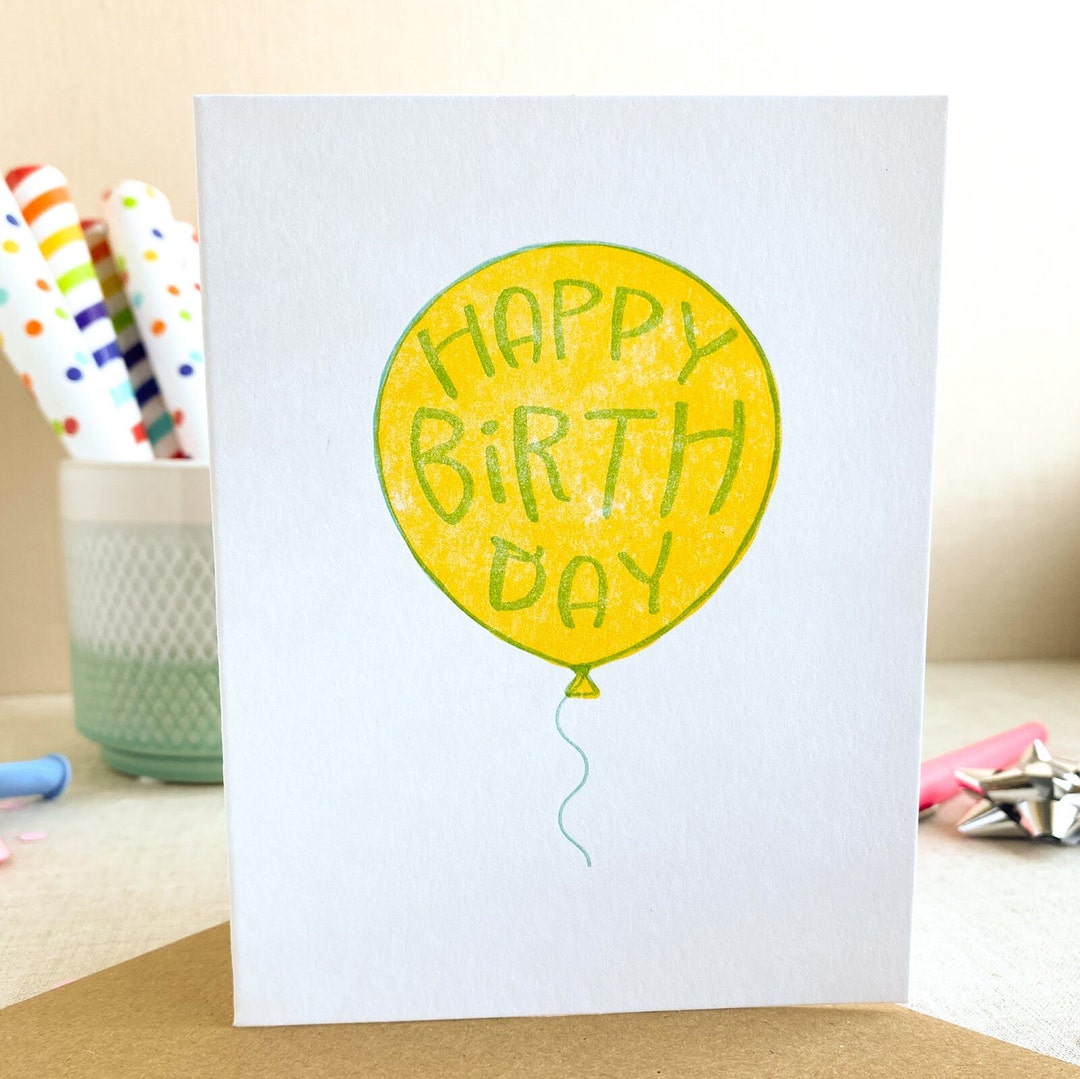 Birthday Balloon | Letterpress Greeting Card | Illustrated Card | Cute ...