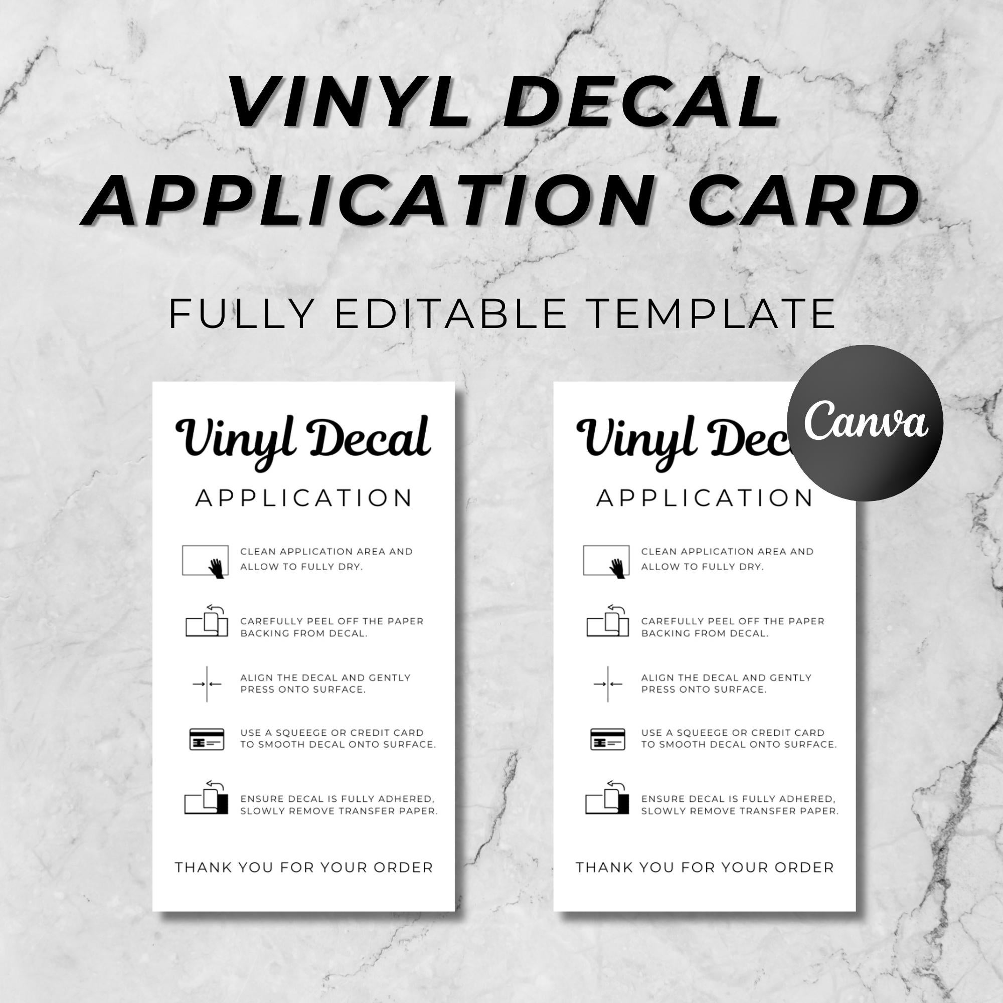 Vinyl Decal Application Cards. Vinyl Decal Care Card Instructions ...
