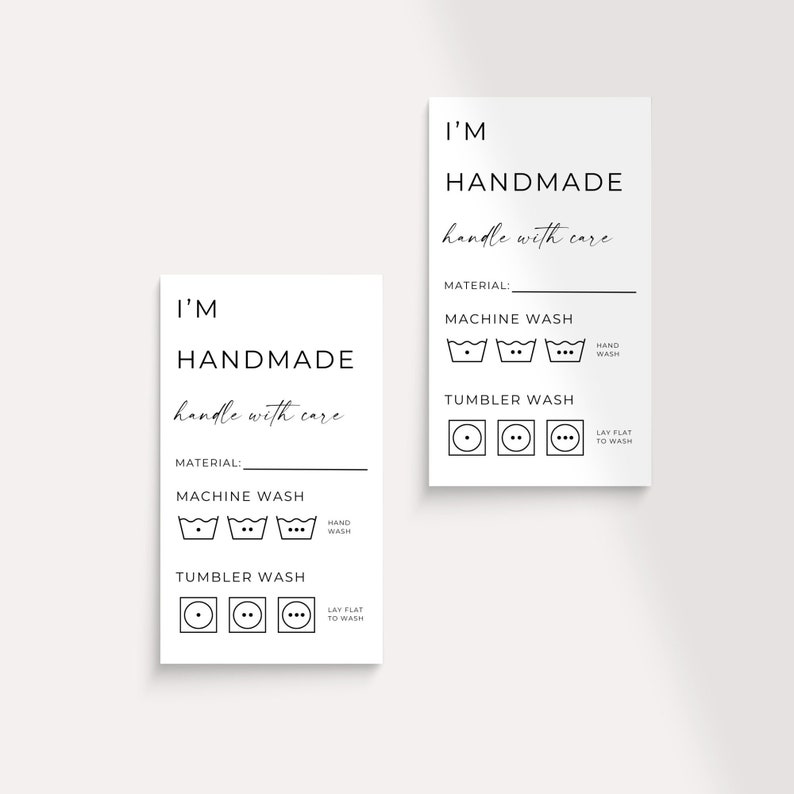 Handmade Care Tag Template, Custom Clothing Tags, Washing Instructions ...