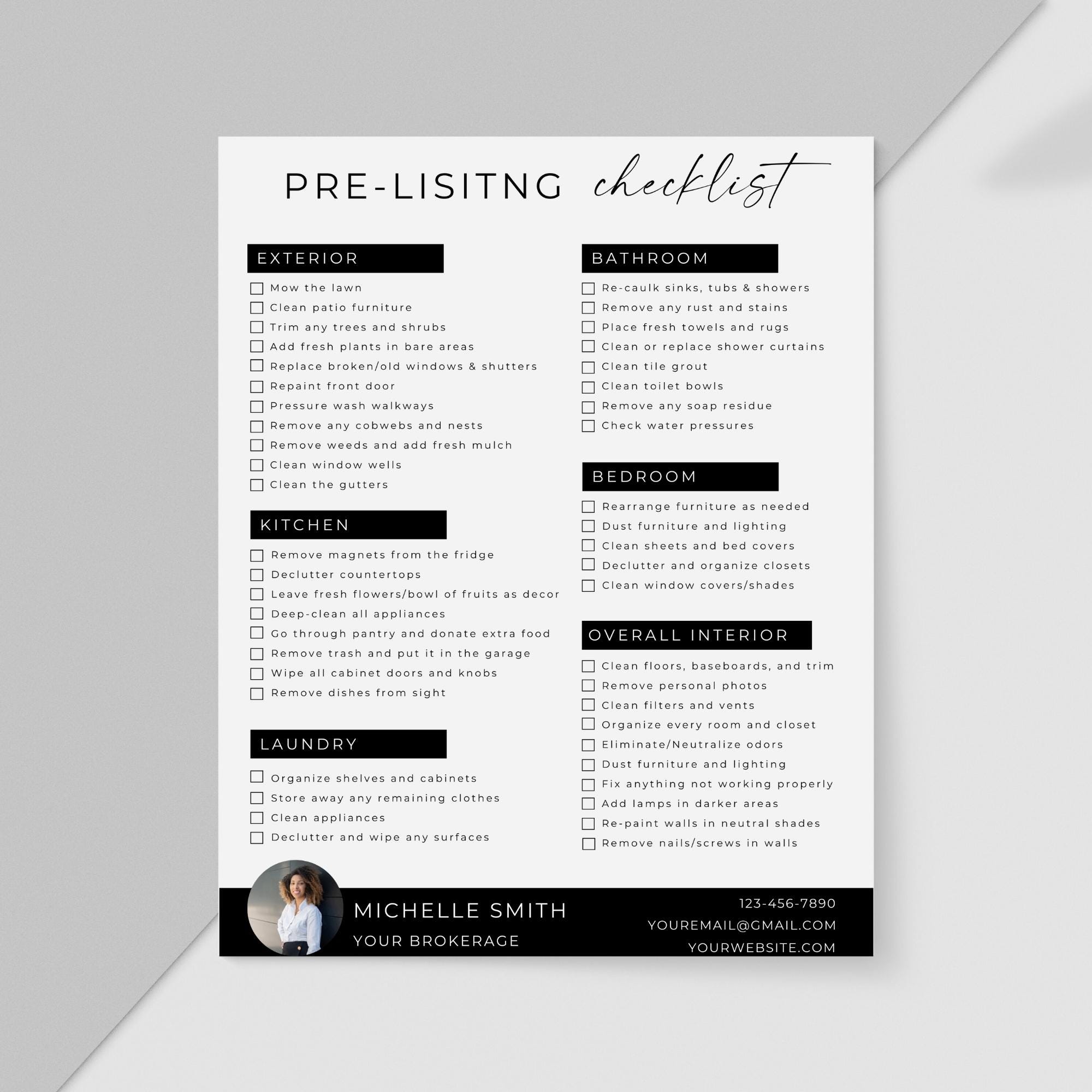 Seller Pre-listing Checklist, Checklist for Home Sellers, Real Estate ...