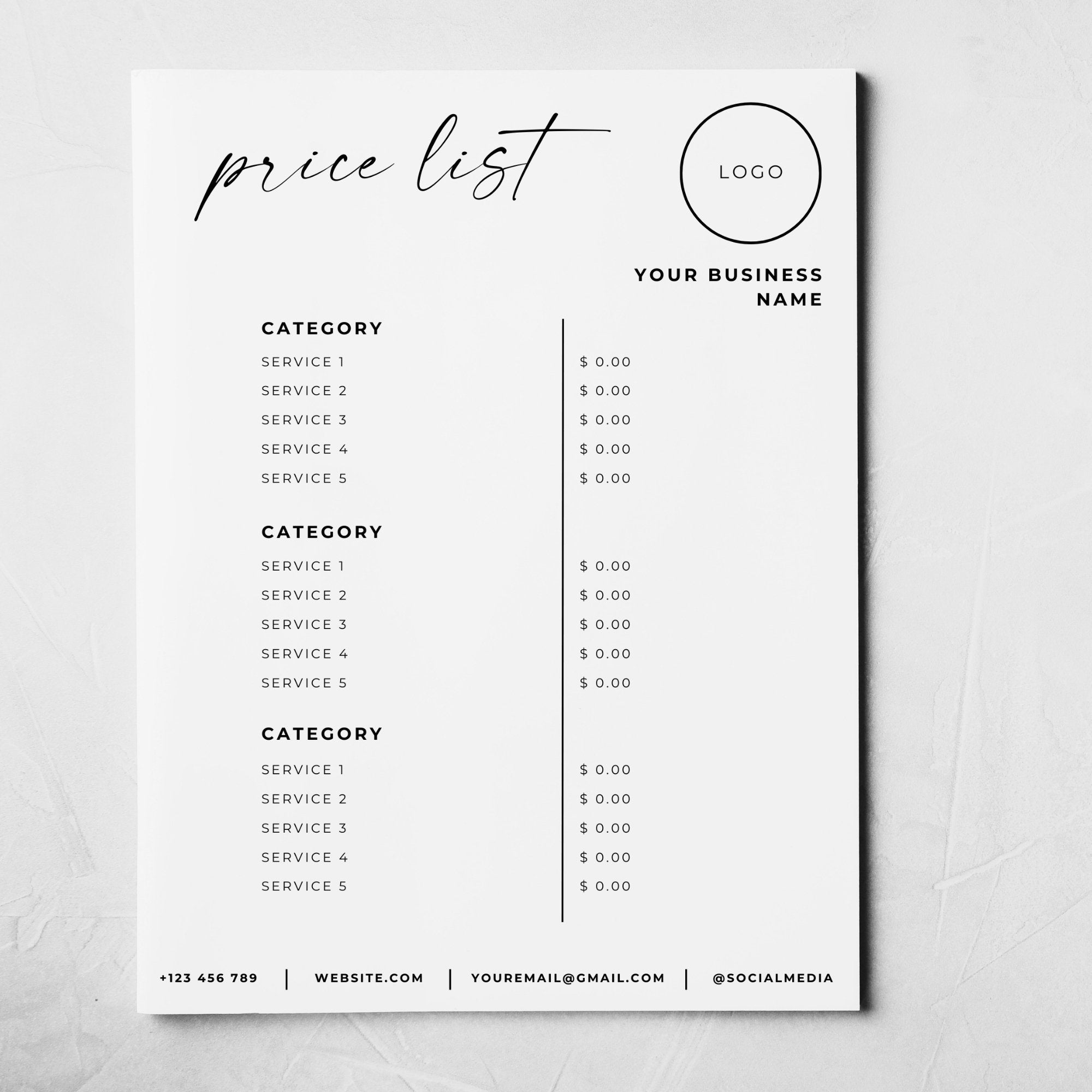 Price List Sheet Template, Printable Price Sheets, Editable Price Guide ...