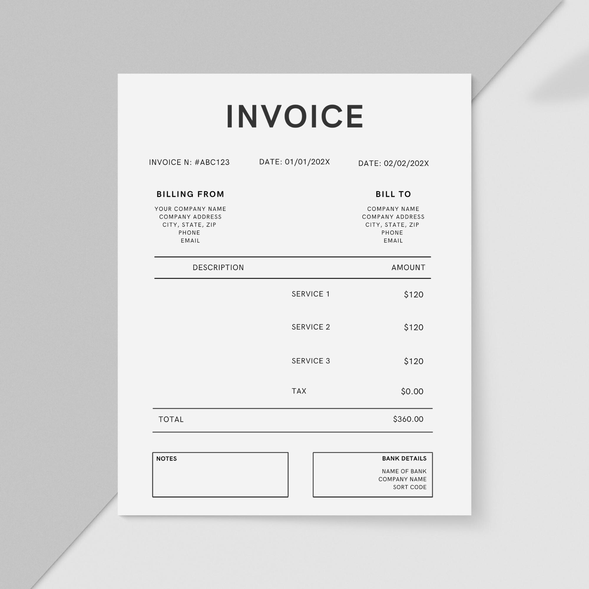 Invoice Template for Small Business, Blank Billing Template, Small ...