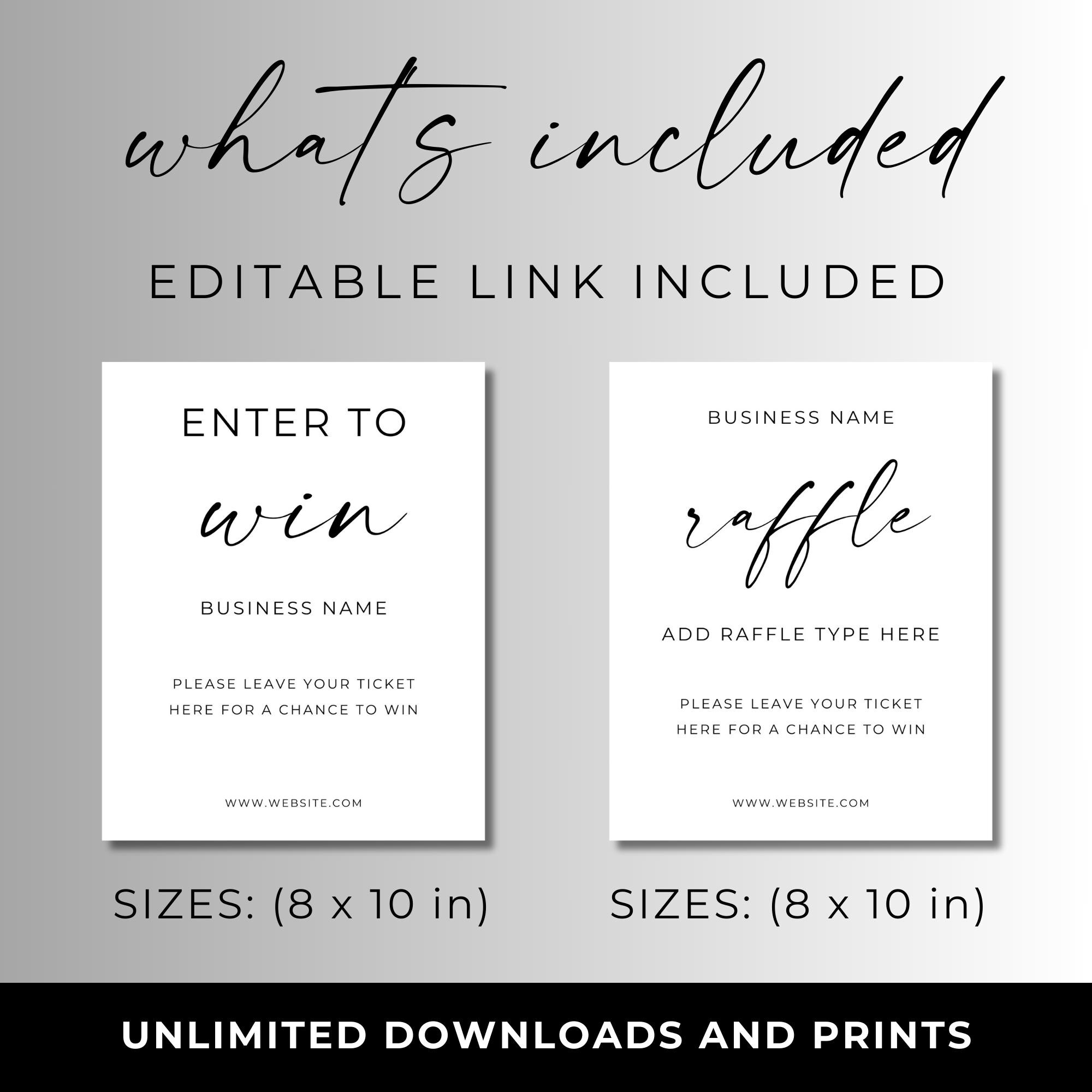 Editable Raffle Sign, Minimalist Enter to Win, Printable Business Prize ...