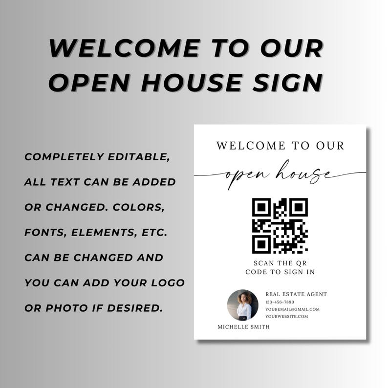 Open House Sign With QR Code: Real Estate Marketing (canva Editable ...