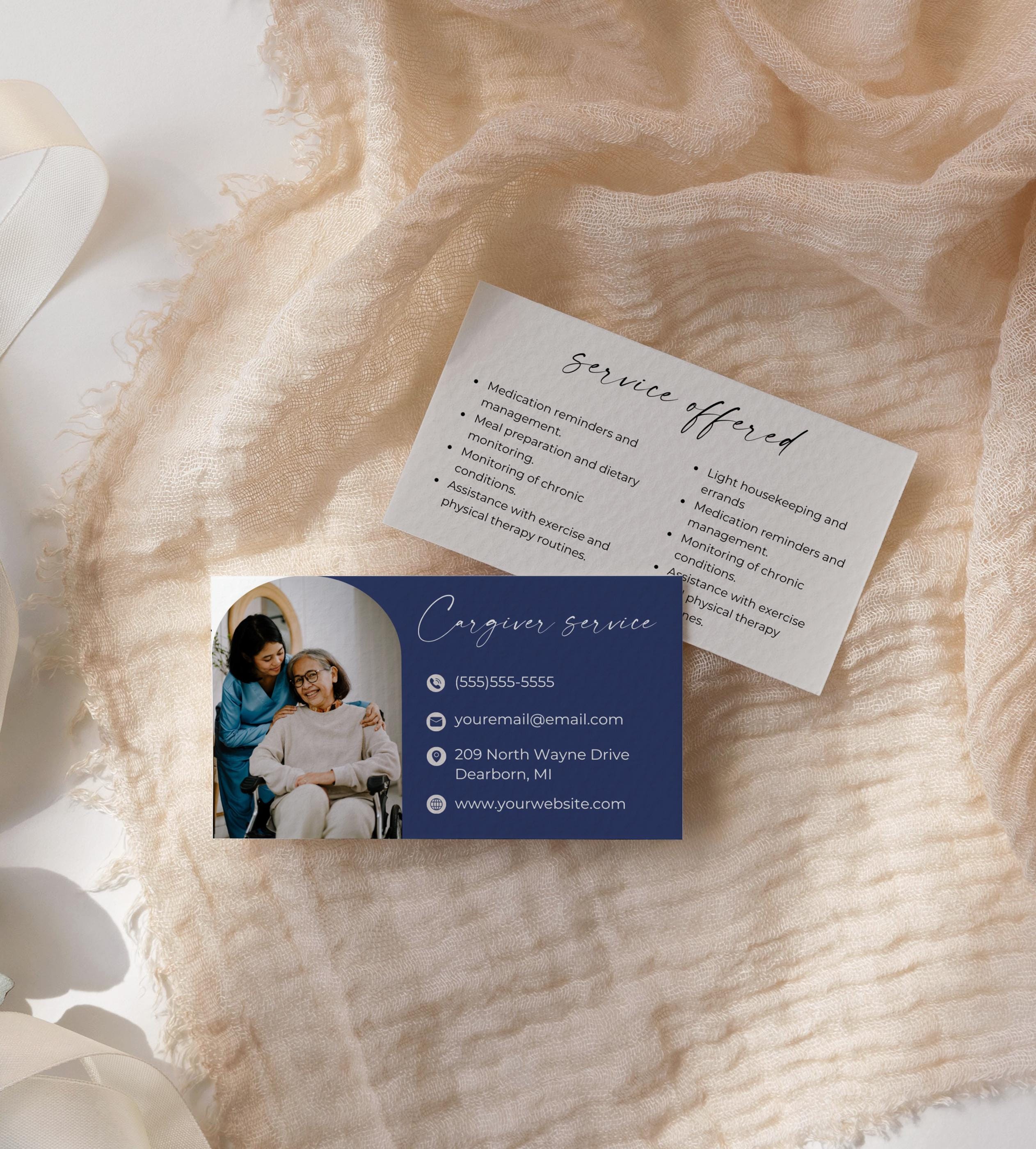 Caregiver Business Cards, Elderly Care Card, Senior Elder Care Service ...