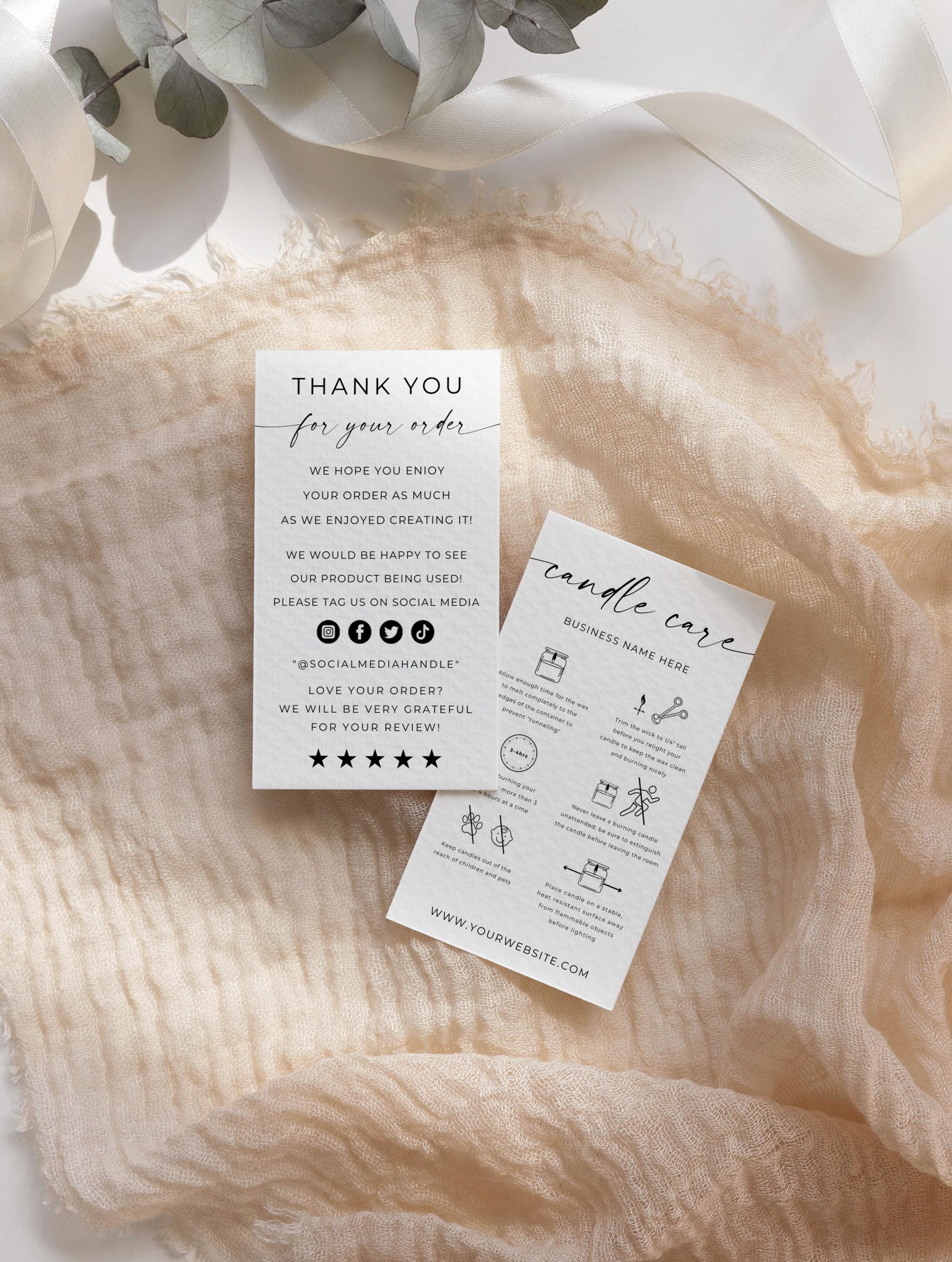 Candle Care Instructions Card, Candles Care Guide, Candle Safety Card ...