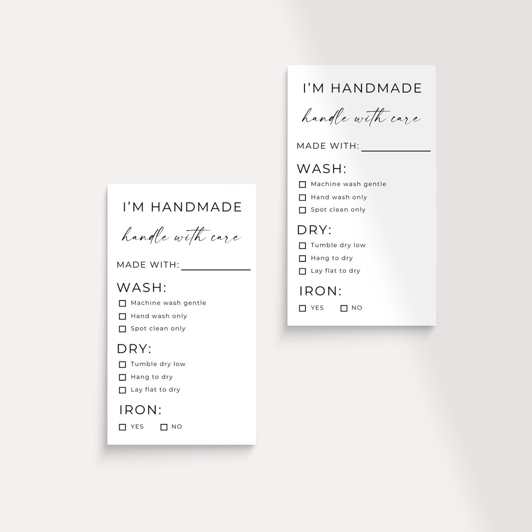 Laundry Care Tags, Handmade Care Cards, Care Instructions for Handmade ...