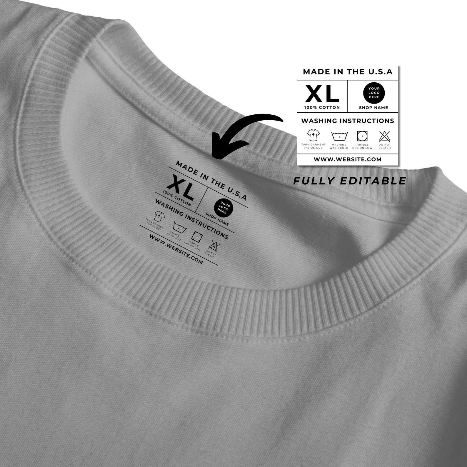 Clothing Neck Label Template, Washing Instructions, T-shirt Neck Label ...